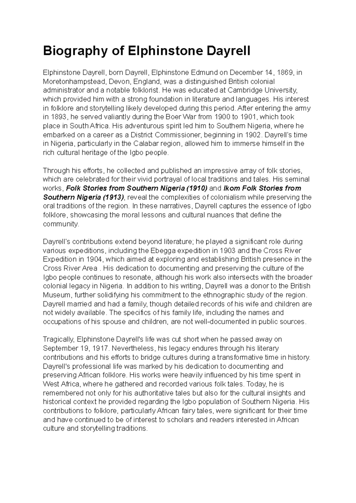 Elphinstone Dayrell biobliography - Biography of Elphinstone Dayrell ...