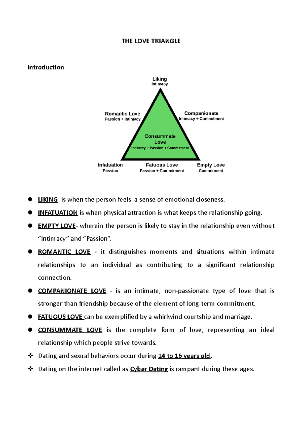 Science Development 4 - THE LOVE TRIANGLE Introduction LIKING is when ...
