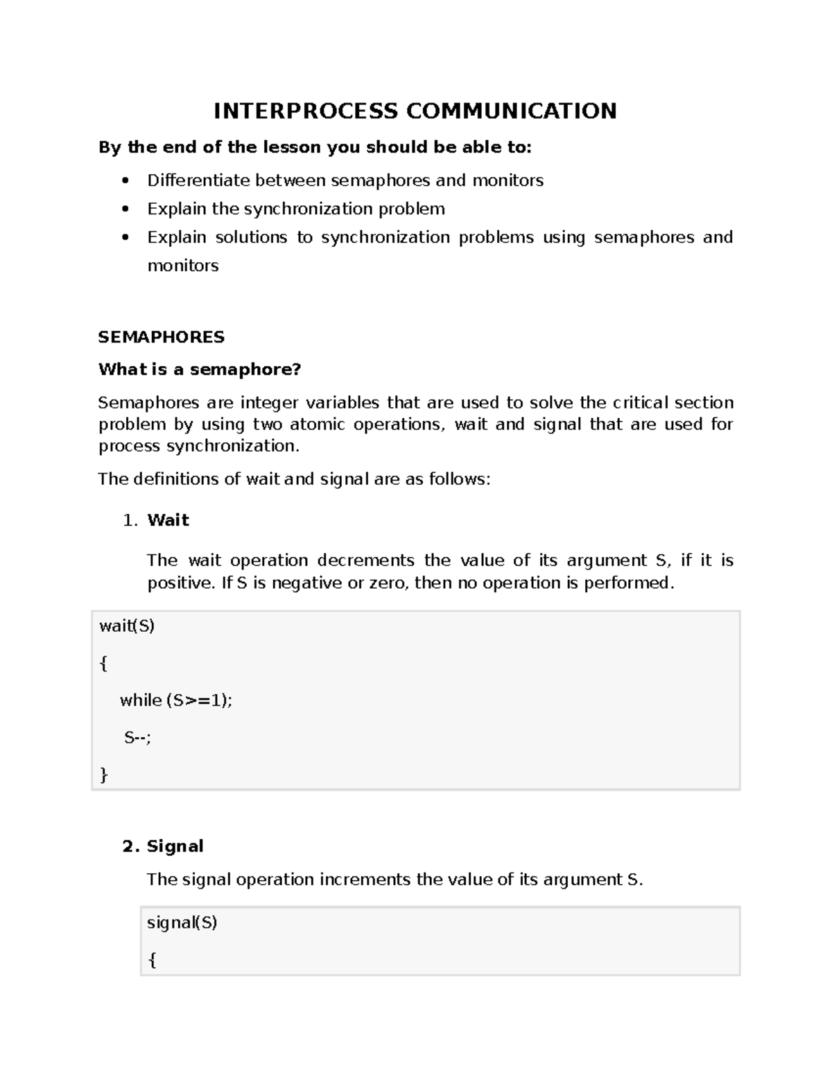 Interprocess Communication B - INTERPROCESS COMMUNICATION By the end of ...