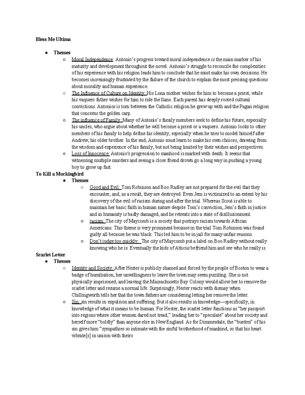 Literature and History - Bless Me Ultima Themes Moral Independence ...