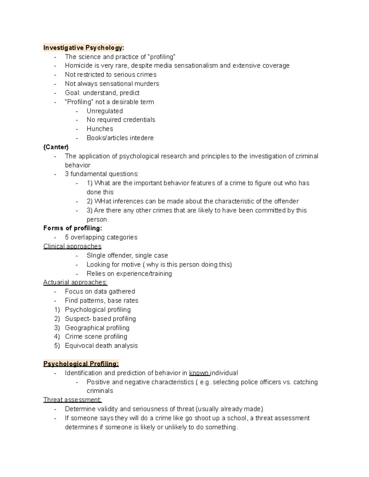 Test 3 - Lecture notes 1-13 - Investigative Psychology: - The science ...
