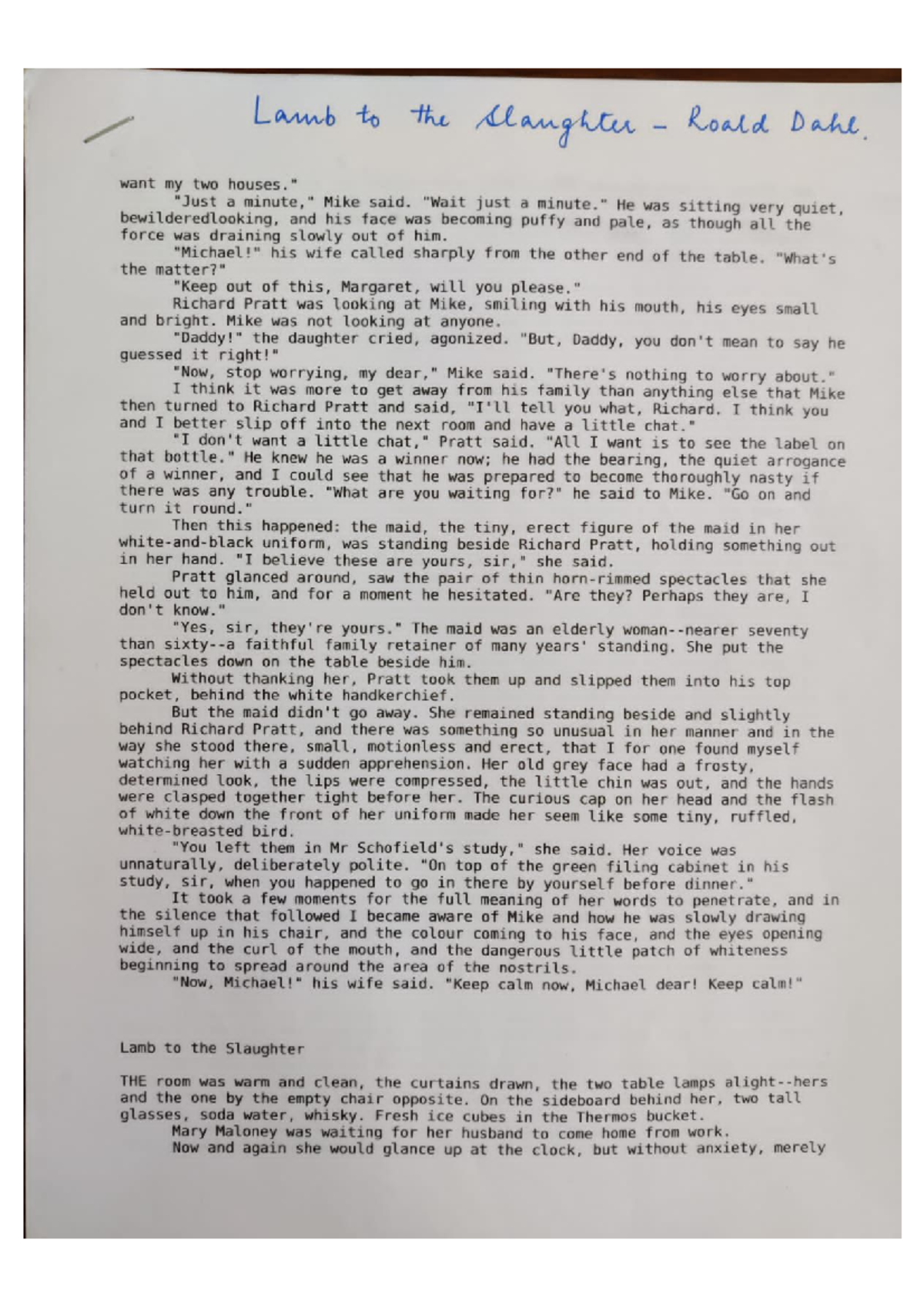 Lamb to the Slaughter - English For Communication - Studocu