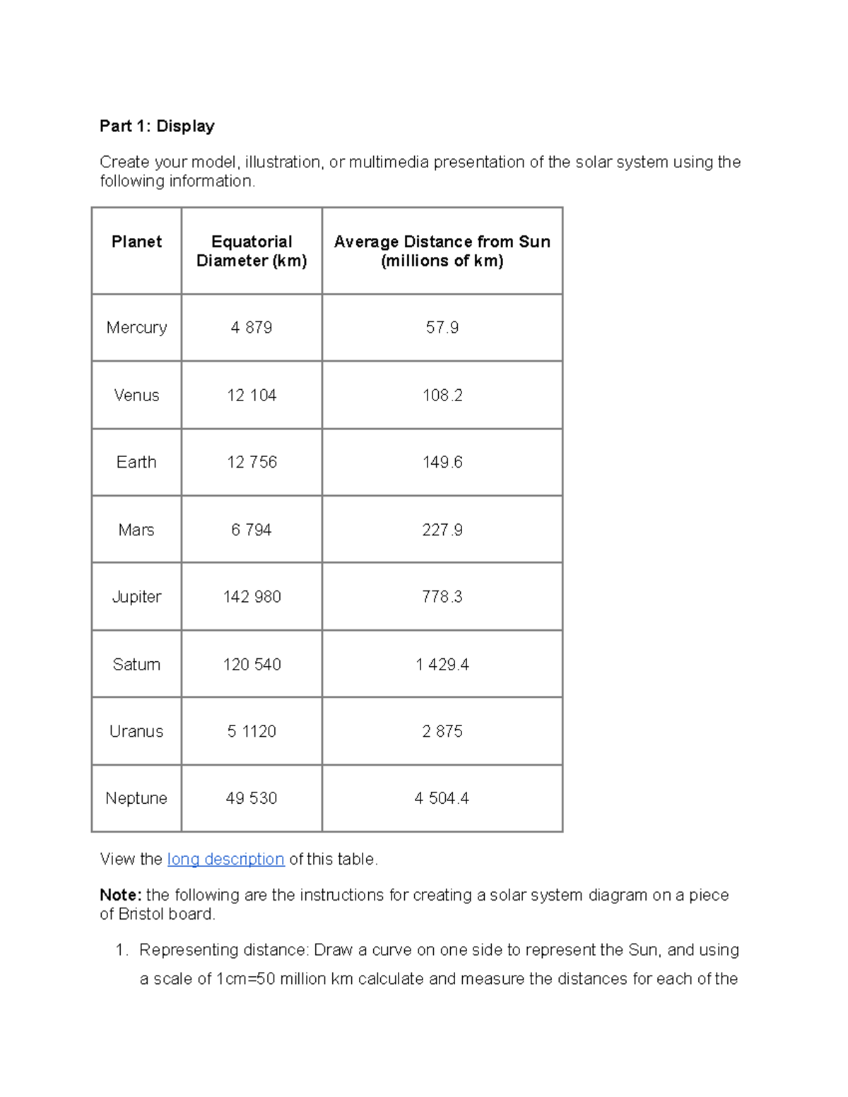 Earth and space assignment - Part 1: Display Create your model ...