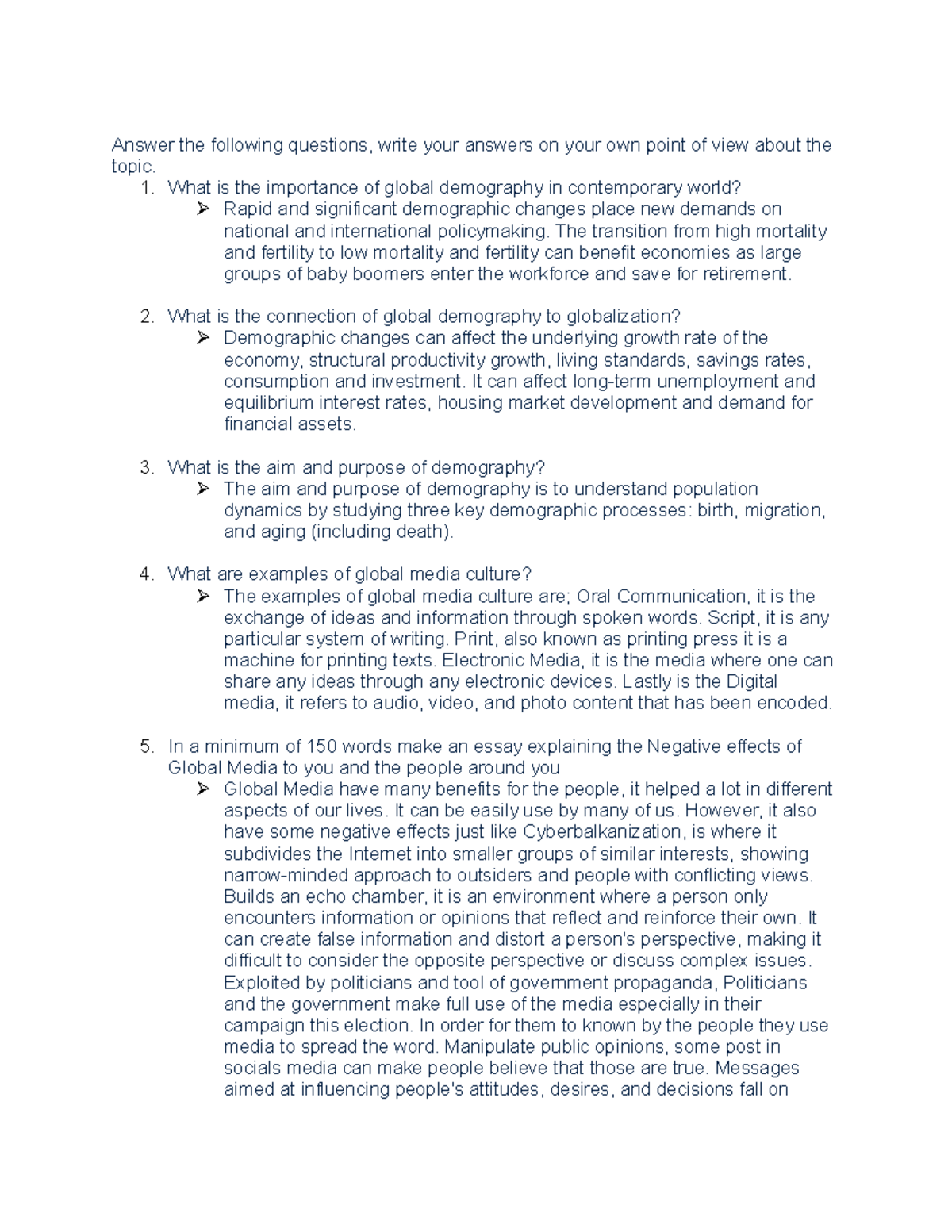 The Contemporary World(Activity 5) - Answer the following questions ...