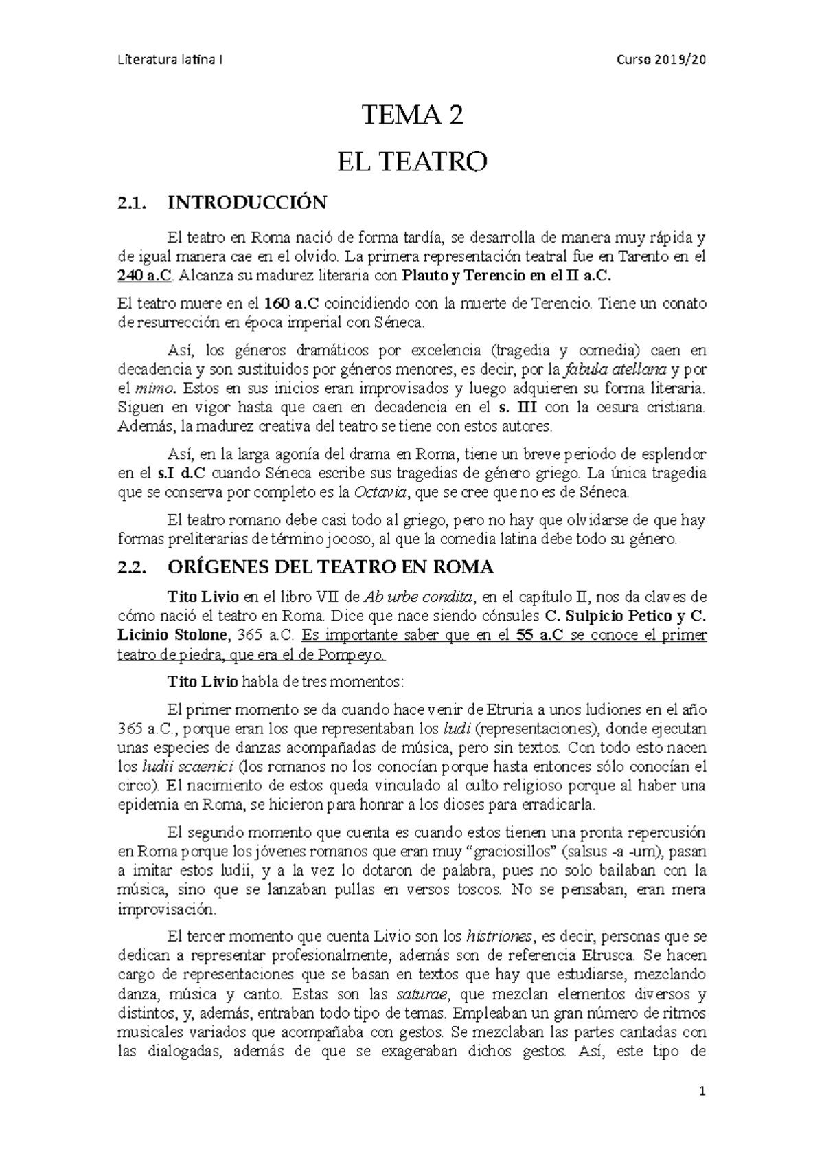 TEMA 2 Literatura Latina. EL Teatro - TEMA 2 EL TEATRO 2. INTRODUCCIÓN ...