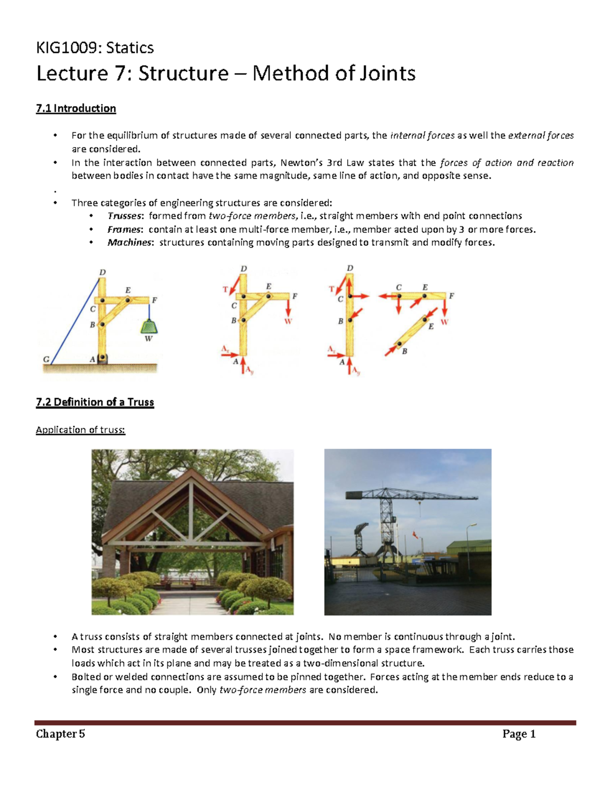 Lecture 7 Structure 1 - KIG100 9 : Statics Lecture 7 : Structure ...