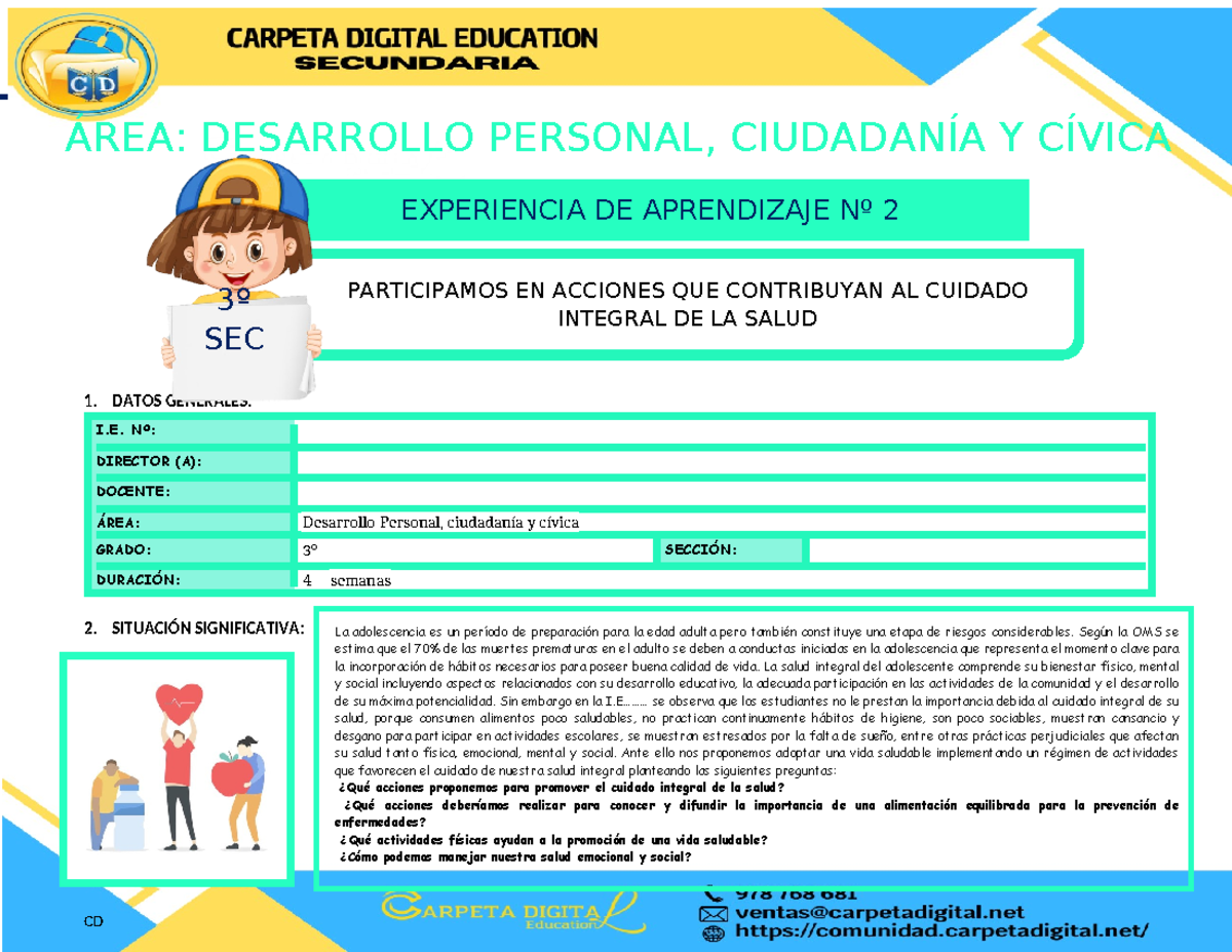 3º Experiencia DE Aprendizaje EXP. 02 DPCC - 1. DATOS GENERALES: I. Nº: DIRECTOR (A): DOCENTE ...