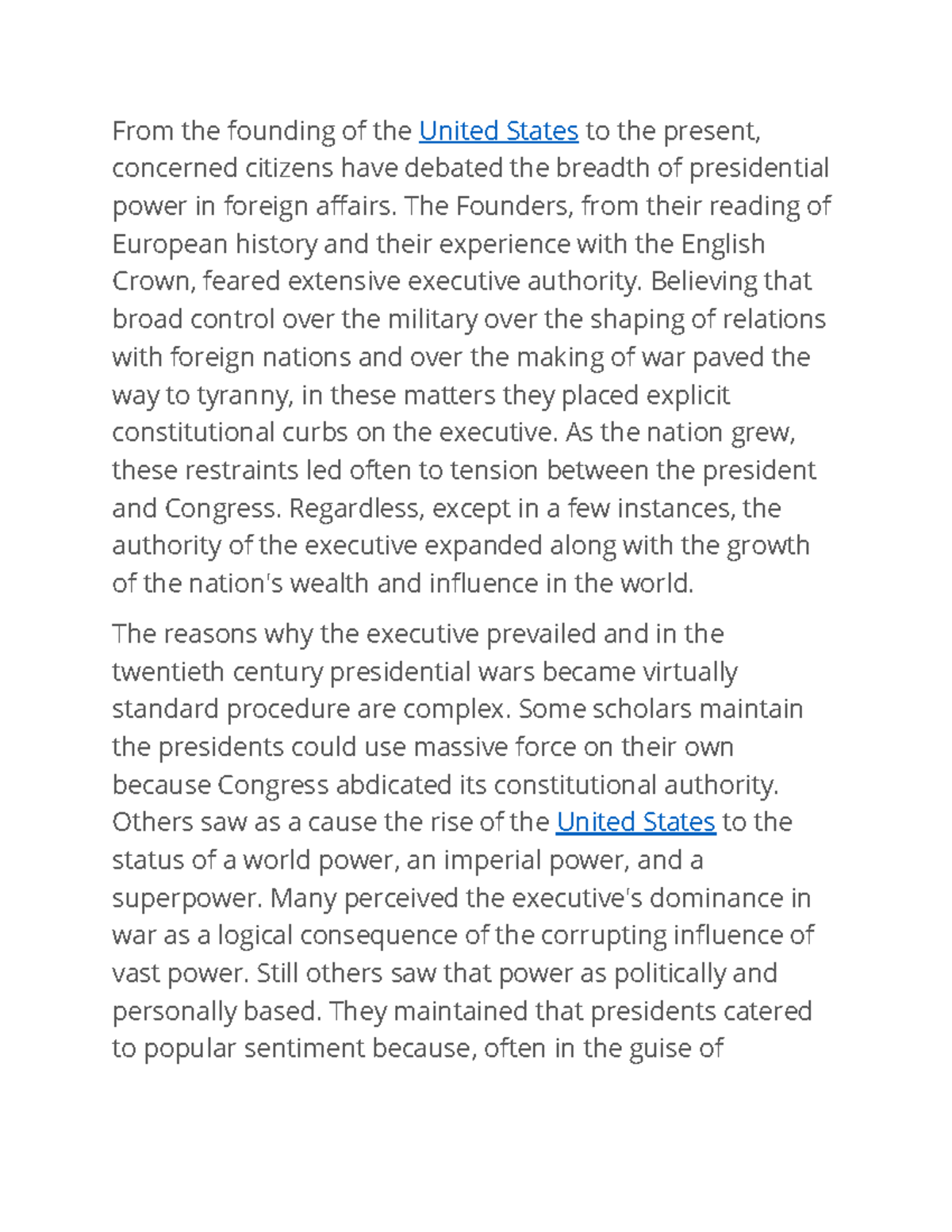 Presidential Power Notes - From the founding of the United States to ...