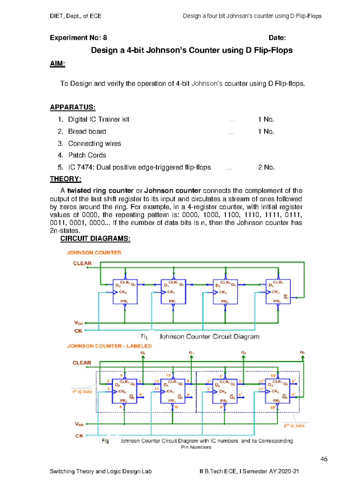 612450587 1663143206376 8 Design a 4 bit Johnson s Counter using D Flip Flops - 46 Experiment No ...