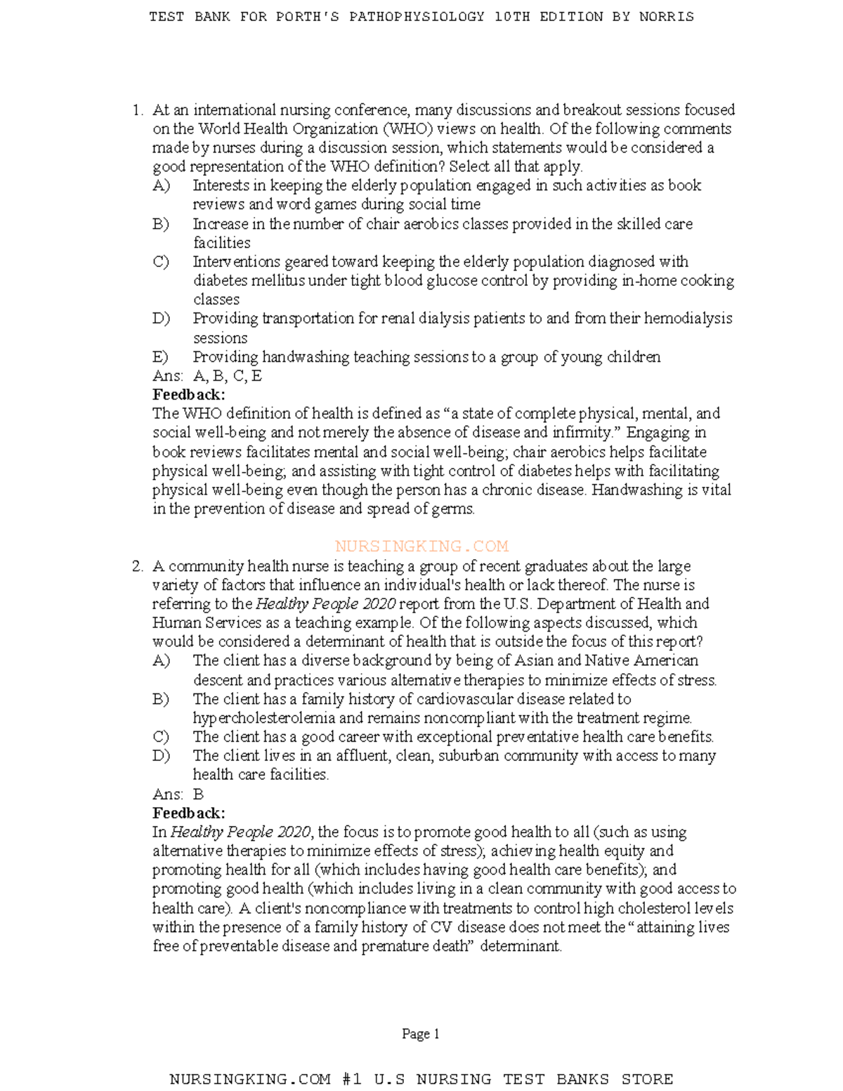 TB Chapter 1- Concepts of Health and Disease - NURSINGKING Page 1 At an ...