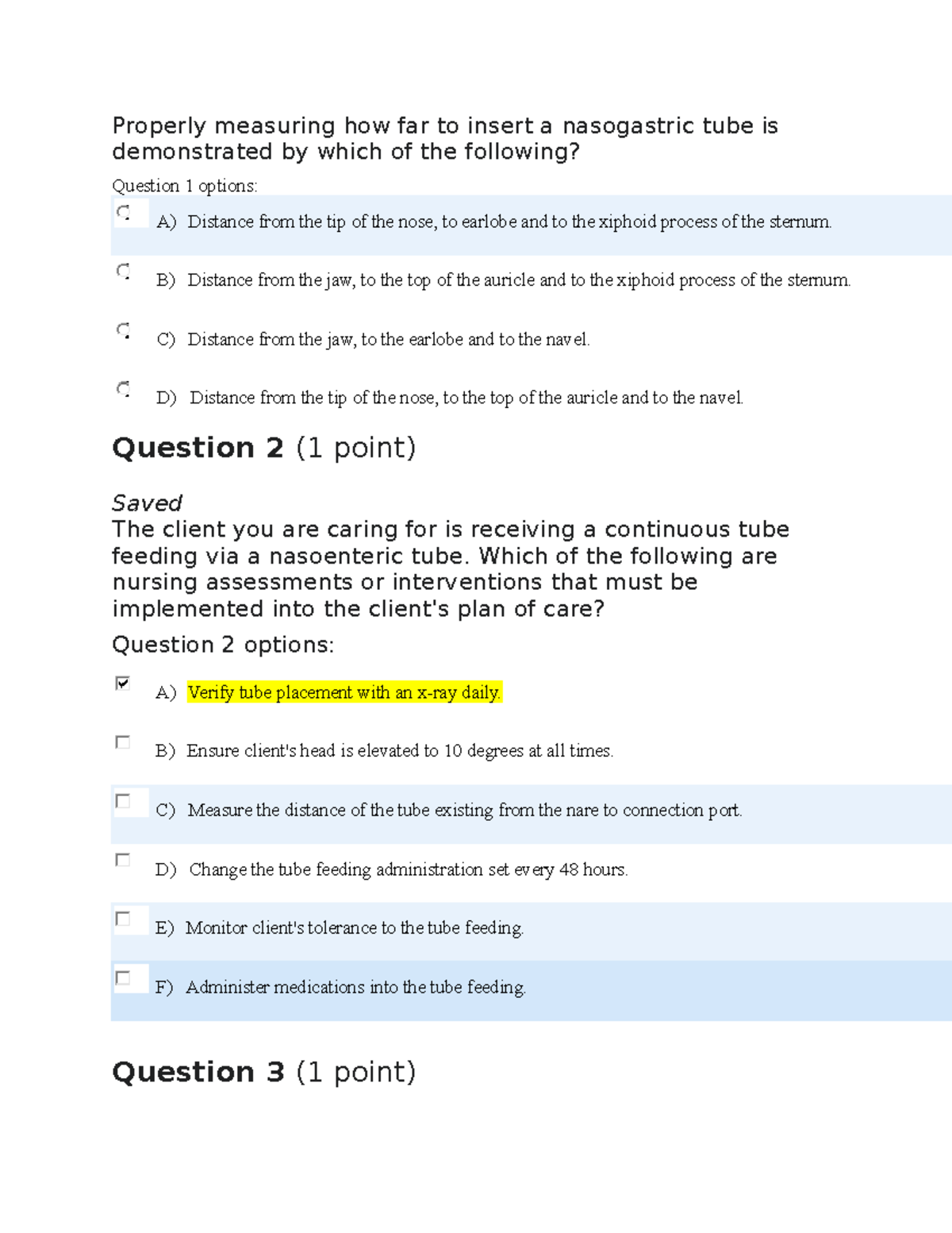 Quiz March 21st 2023 - NG Tube quiz lab - Properly measuring how far to insert a nasogastric ...