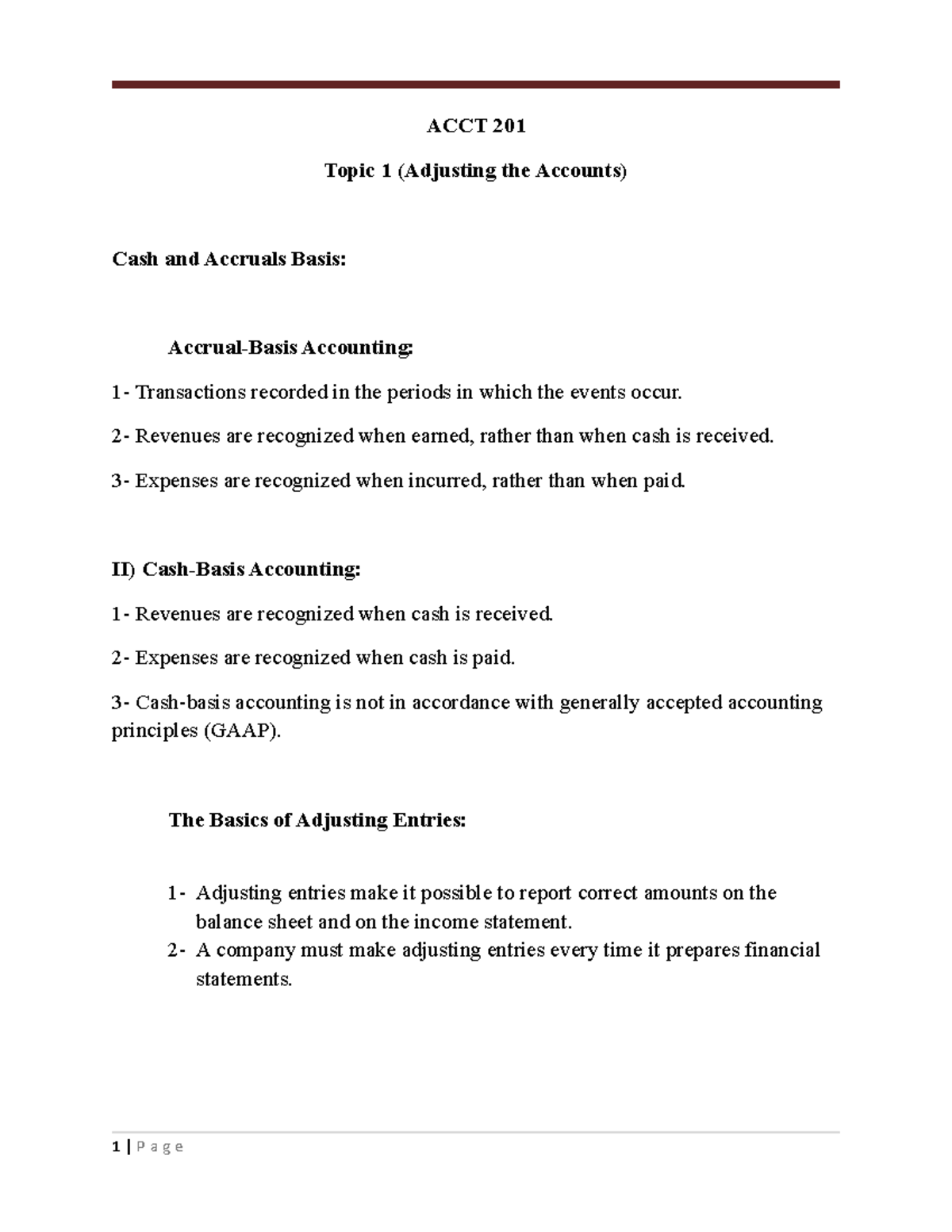 Adjusting Questions Accounts Notes Acct 201 Topic 1 Adjusting The Accounts Cash And