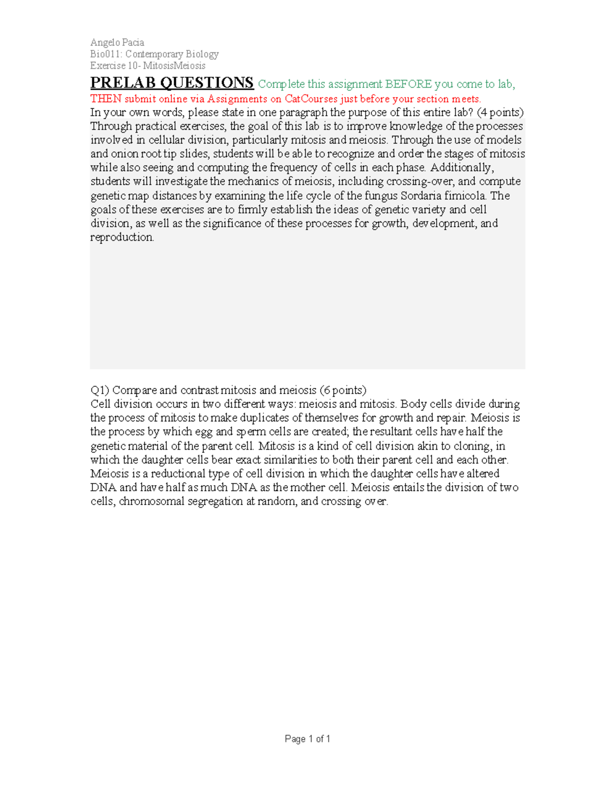 Bio011 lab10 Prelab Qs - Yes! - Angelo Pacia Bio011: Contemporary ...