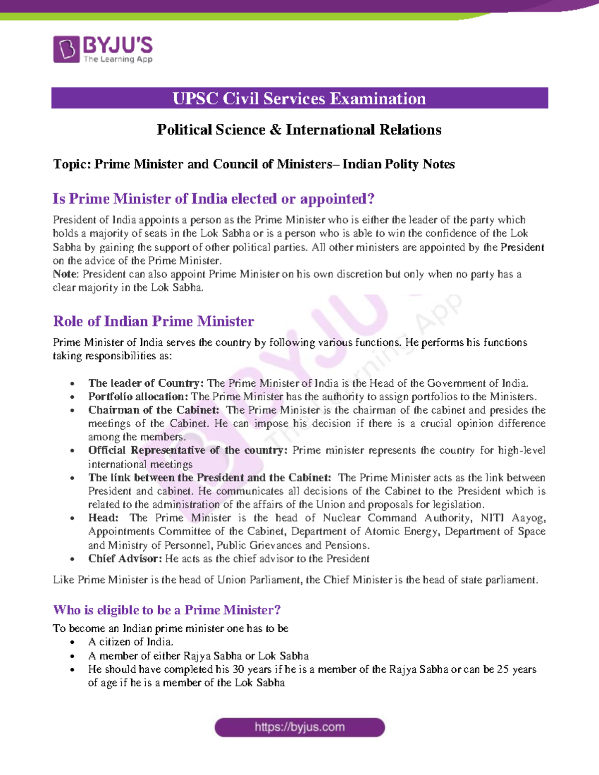 Prime Minister Council of Members Indian Polity Notes - UPSC Civil ...