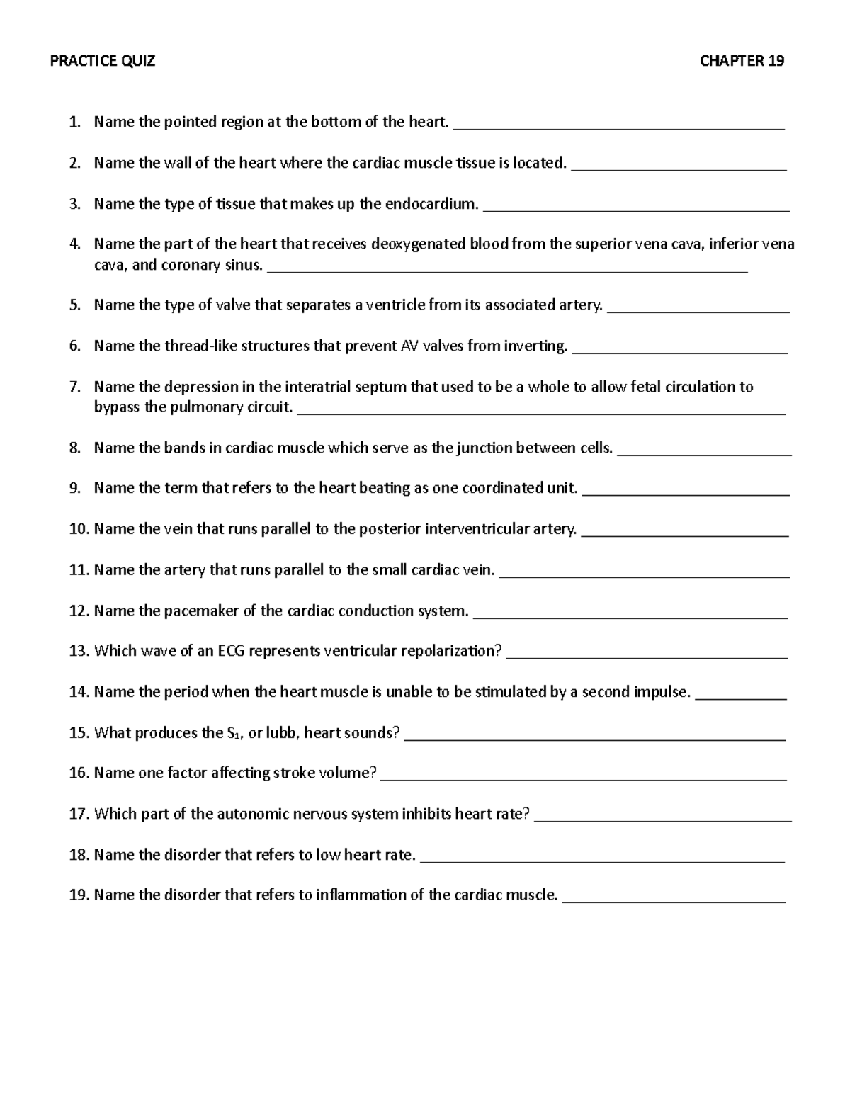 Chapter 19 QUIZ- Revised - PRACTICE QUIZ CHAPTER 19 Name the pointed ...