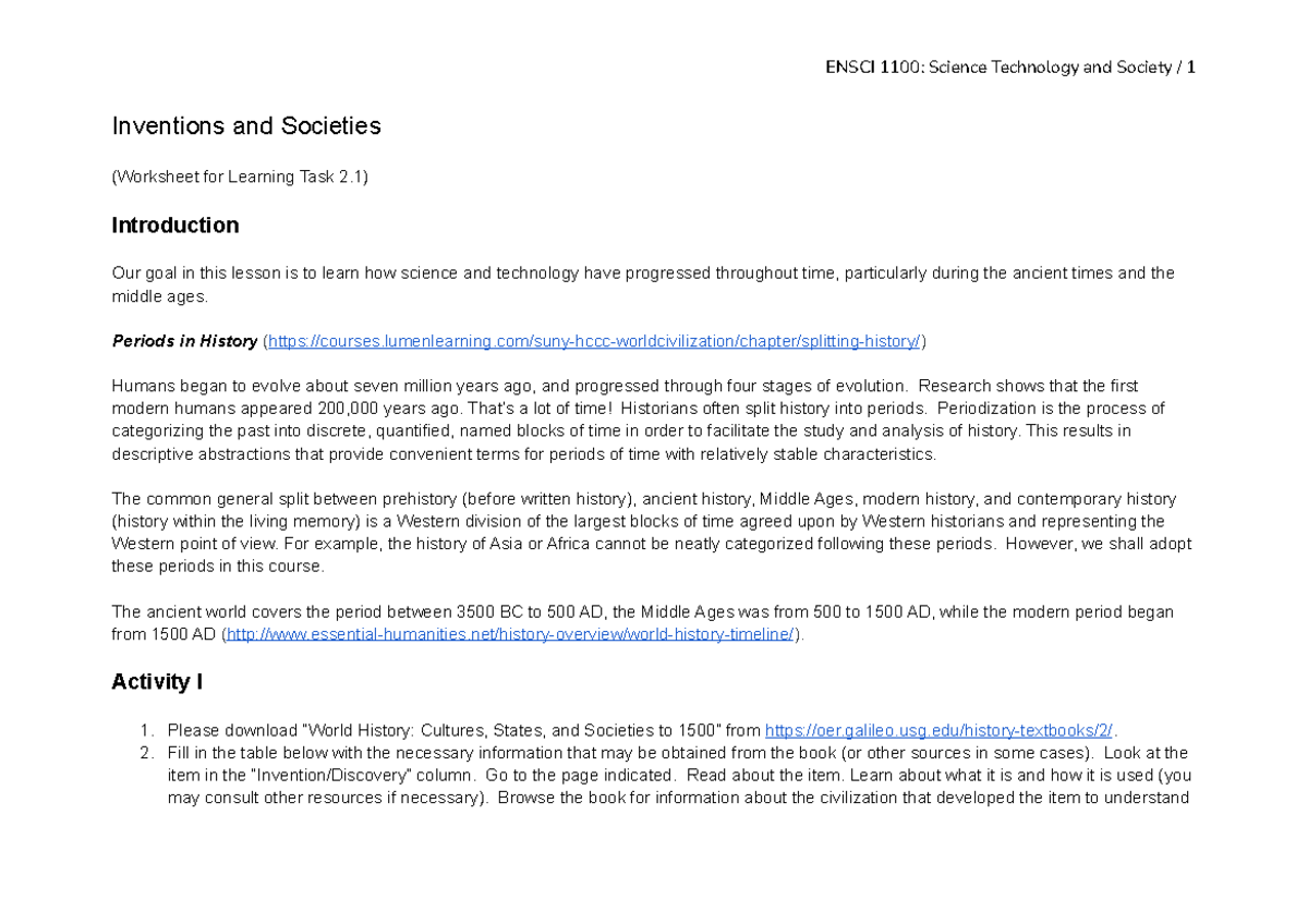 3. Learning Task 3.1 Inventions and Societies - Inventions and ...