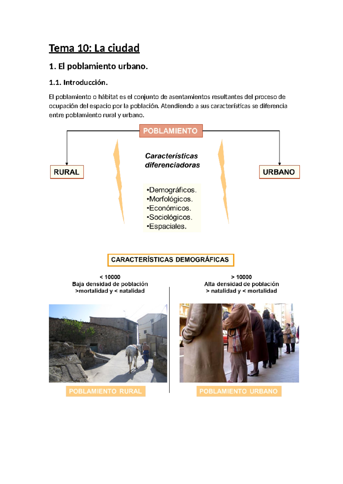 Geografía Tema 10 - dsadad - Tema 10: La ciudad 1. El poblamiento ...