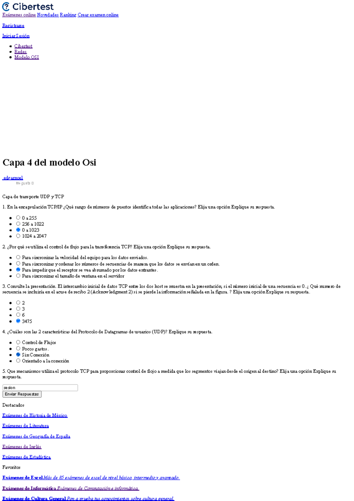 Capa 4 del modelo Osi - Test Examen - Examen - Test On Line Cibertest ...
