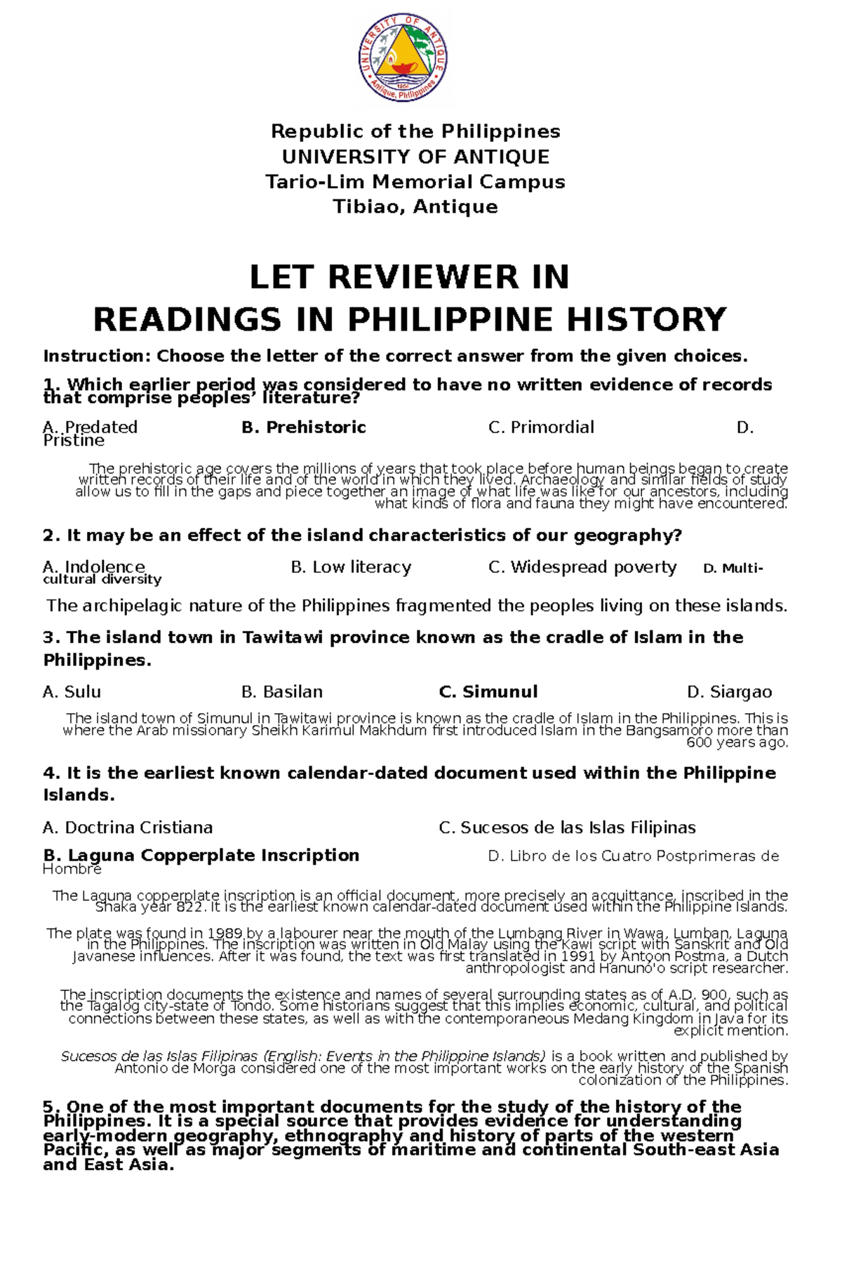 LET 2023 PH H Reviewer - NOTES - Republic of the Philippines UNIVERSITY ...