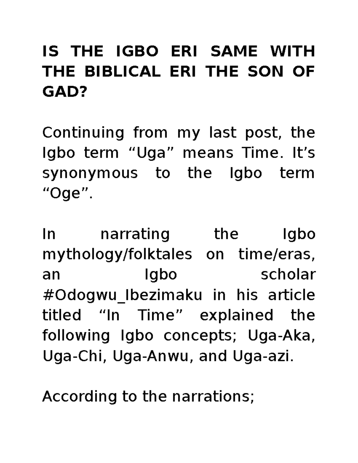 IS THE IGBO ERI SAME WITH THE Biblical ERI THE SON OF GAD - IS THE IGBO ...