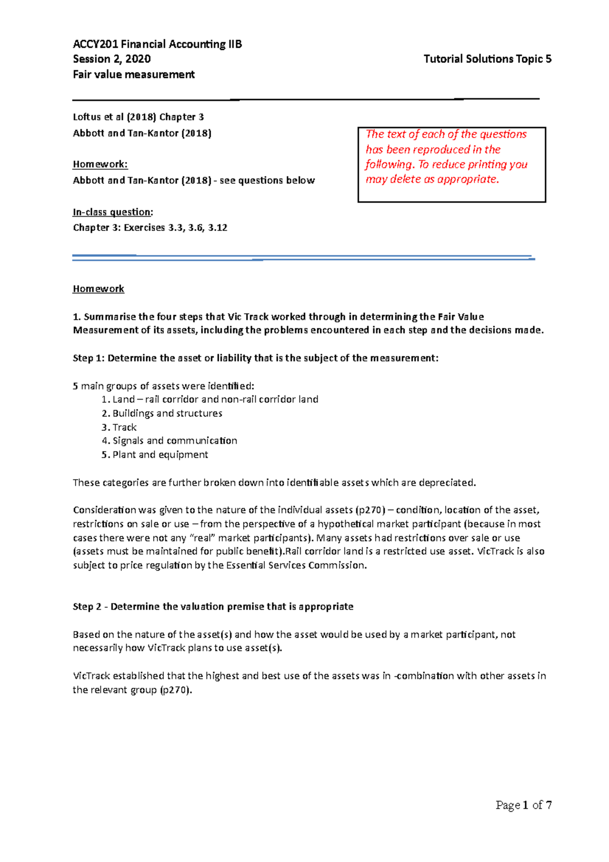 Tutorial Topic 5 (Solution) Fair Value - Financial accounting - Studocu