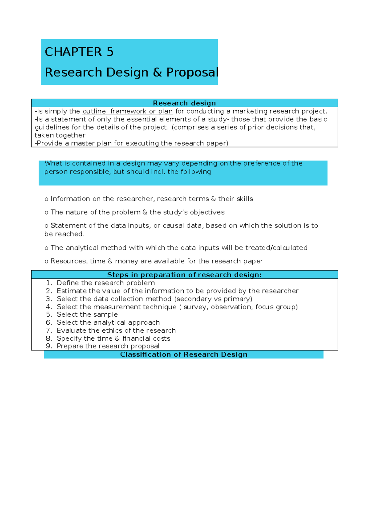 Chapter 5 bem - CHAPTER 5 Research Design & Proposal Research design Is ...