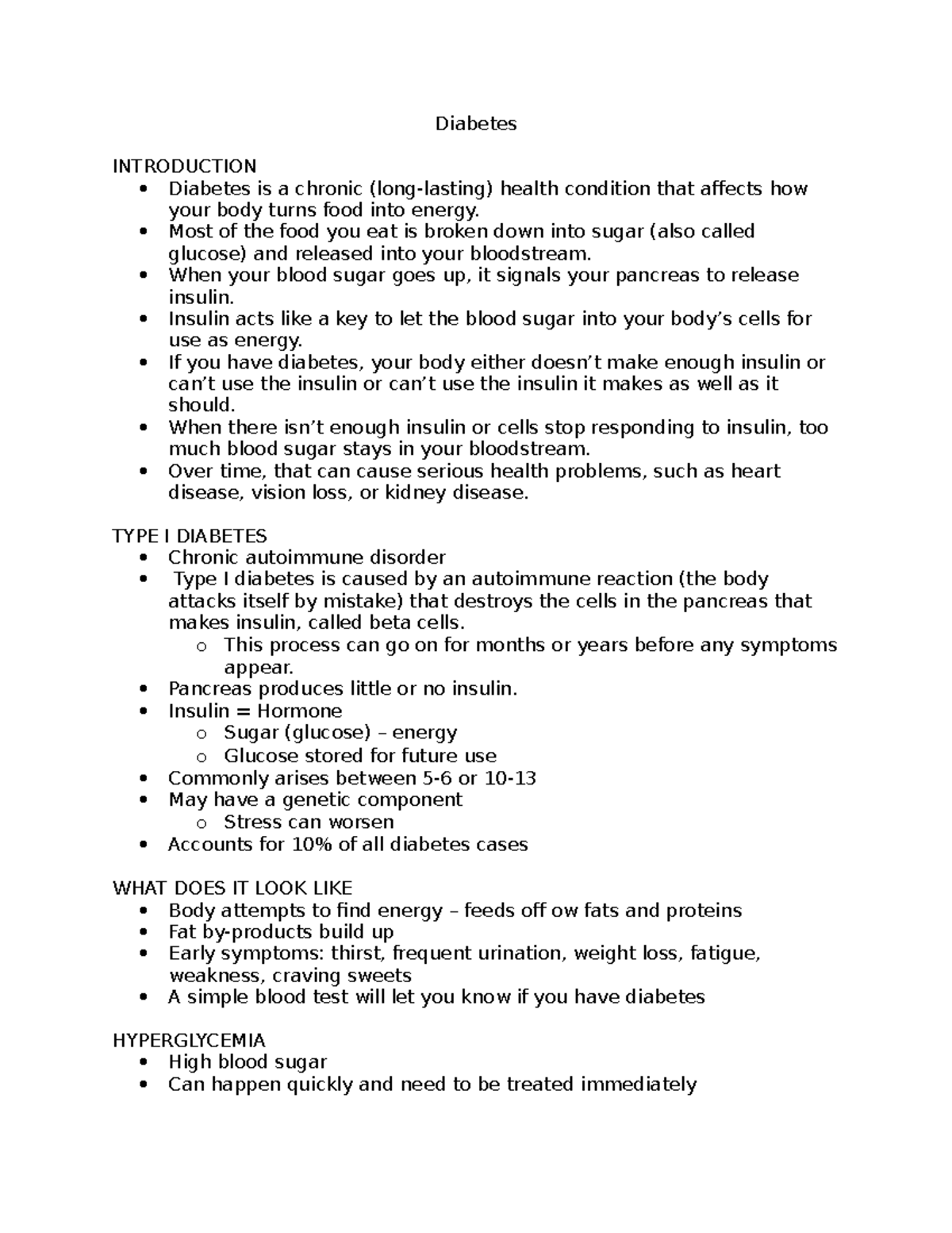 APSY329 Lecture 5: Diabetes - Diabetes INTRODUCTION Diabetes is a ...