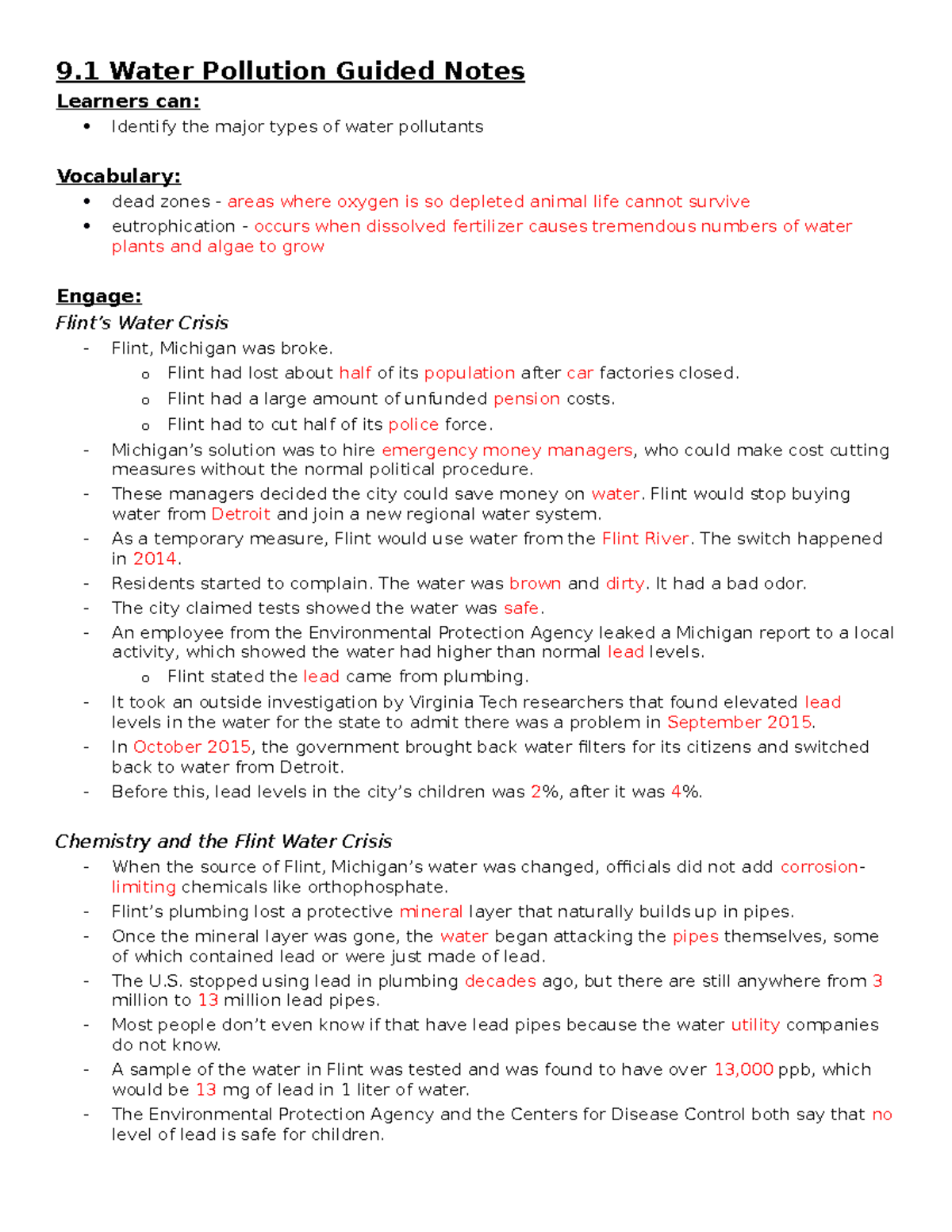 Water Pollution Guided Notes Completed - 9 Water Pollution Guided Notes ...