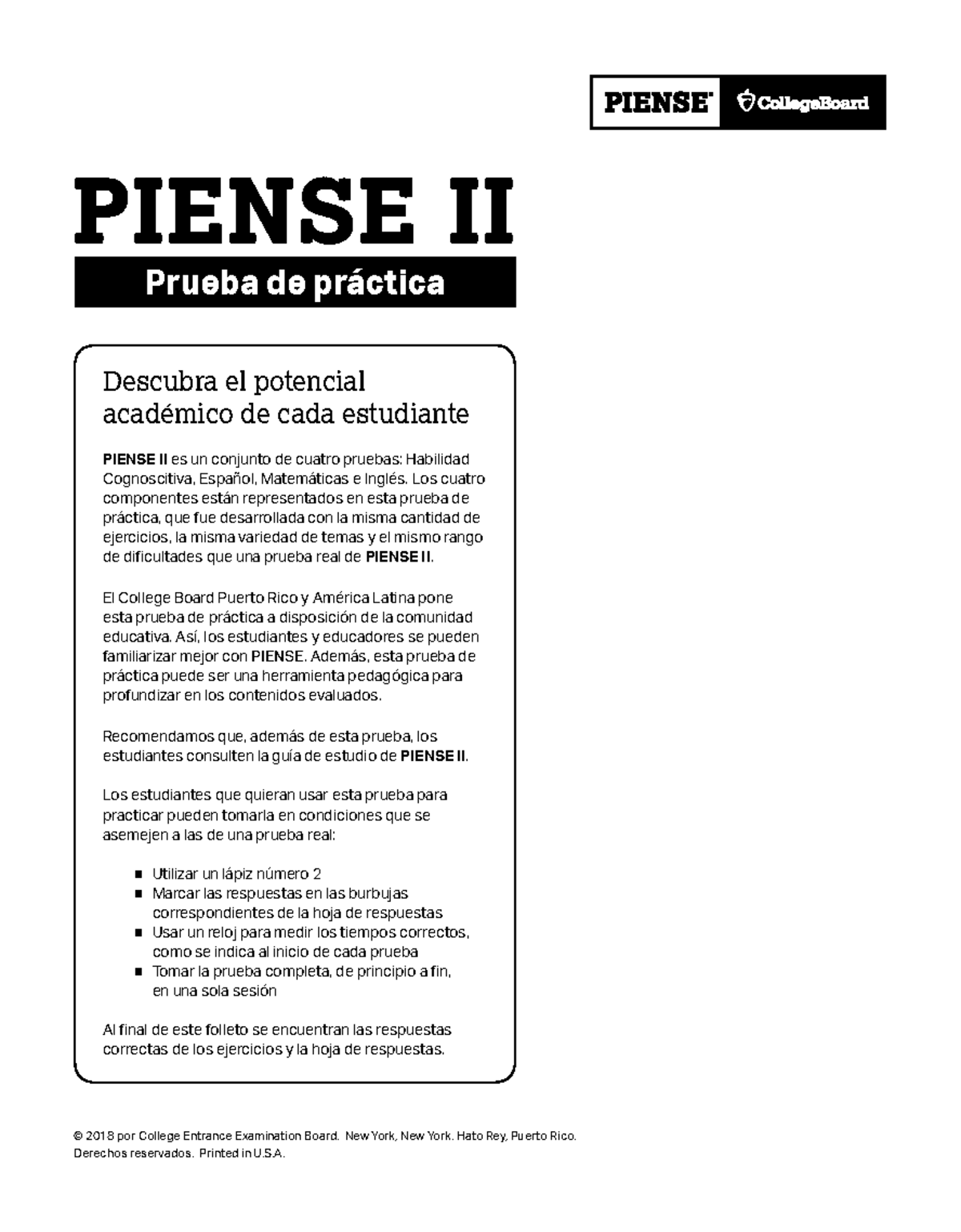 Examen Muestra Piense II - PIENSE II © 2018 por College Entrance ...