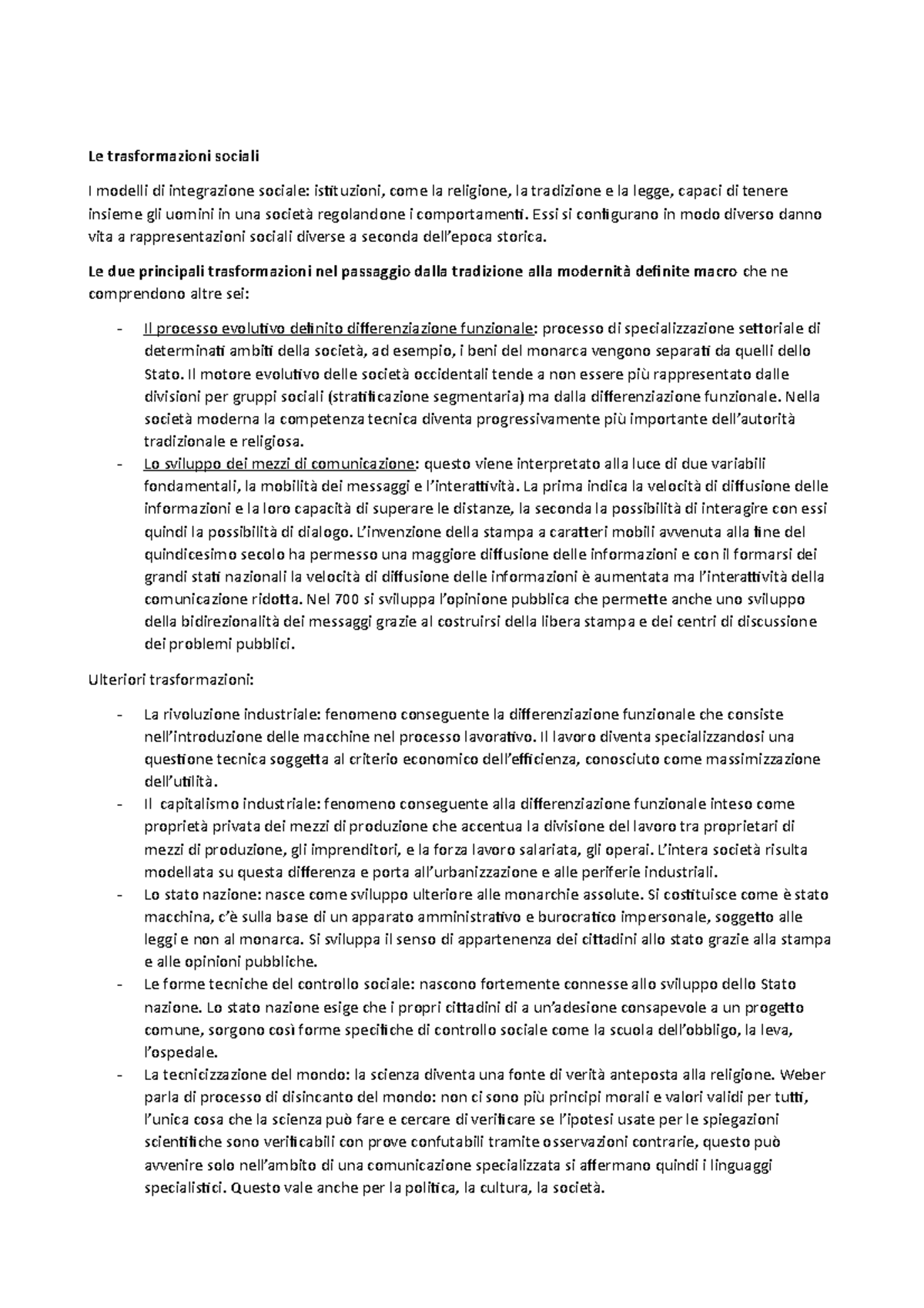 Capire la società contemporanea - Le trasformazioni sociali I modelli ...