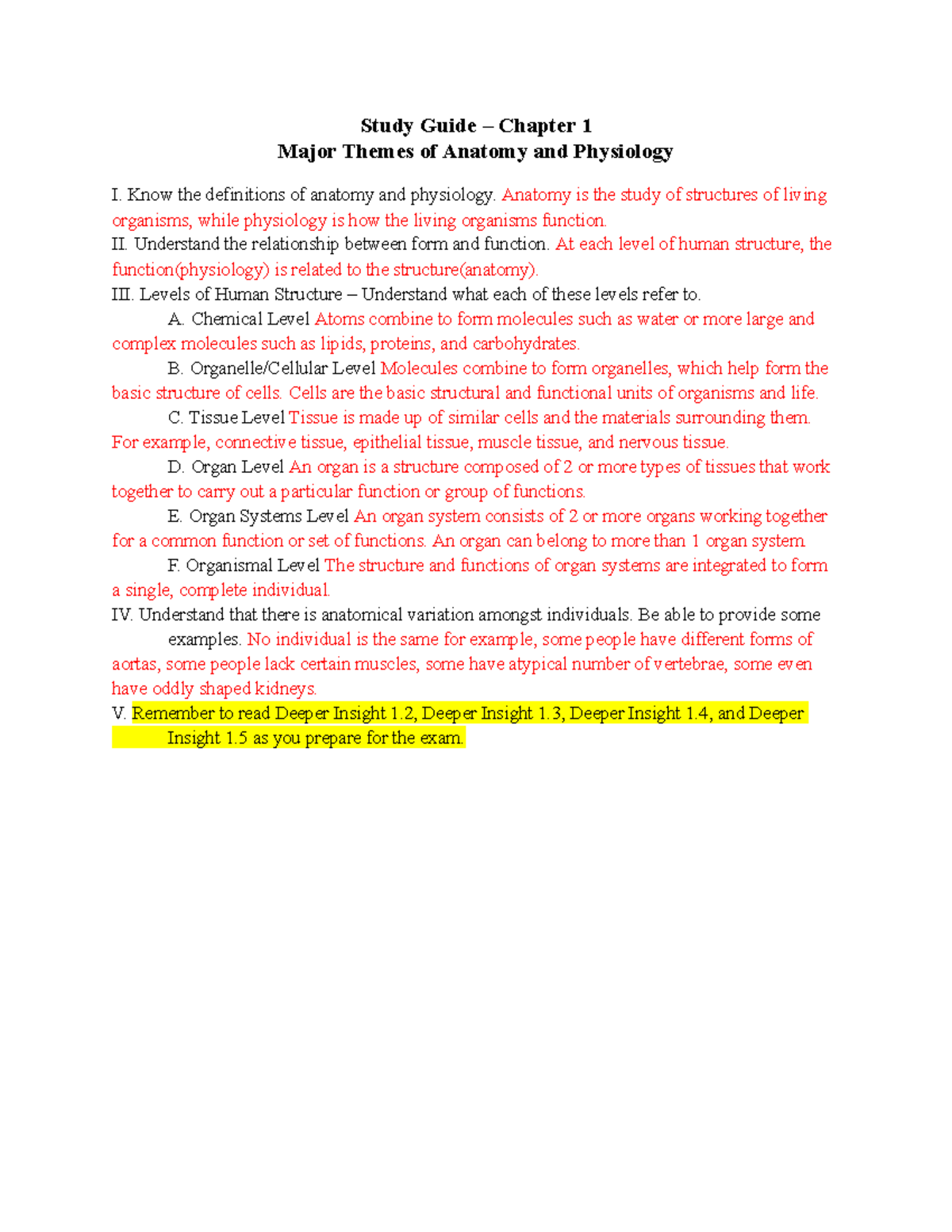 Anatomy Chapter 1 Study Guide - Study Guide – Chapter 1 Major Themes of ...
