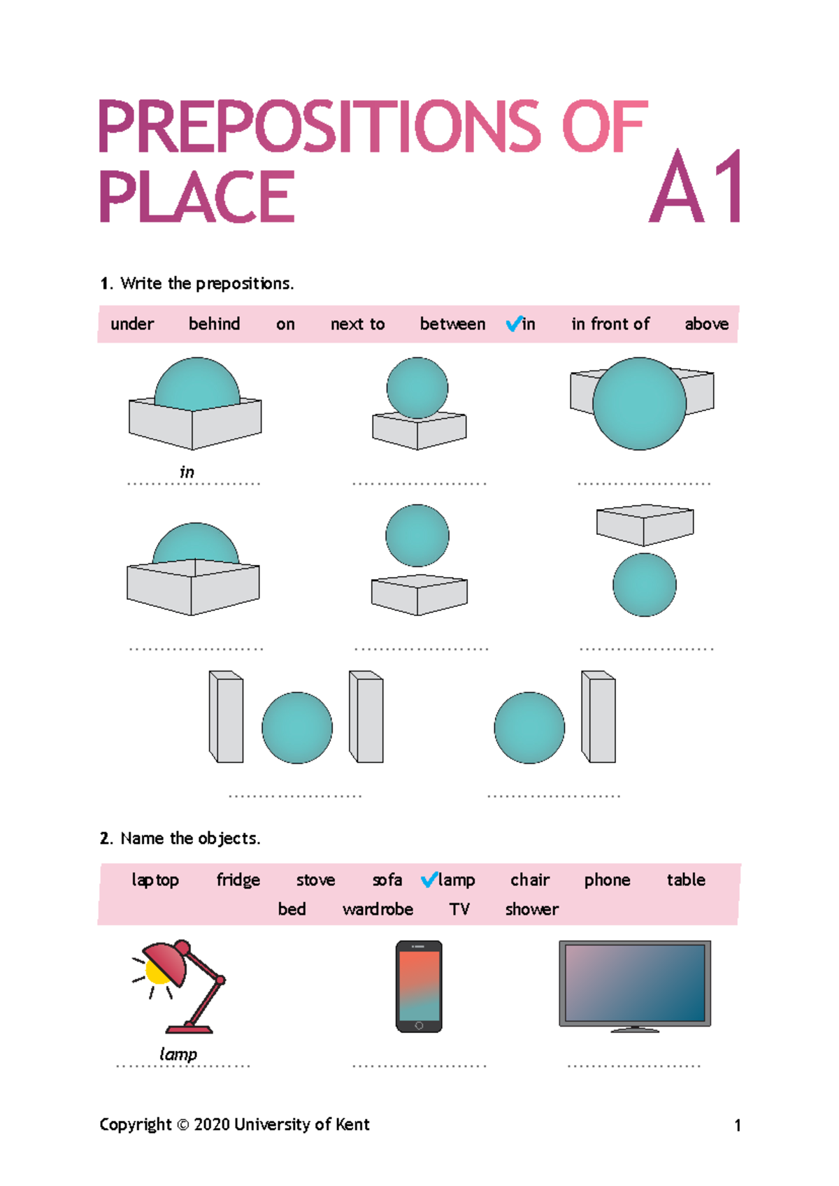 Prepositions of place A1 - A