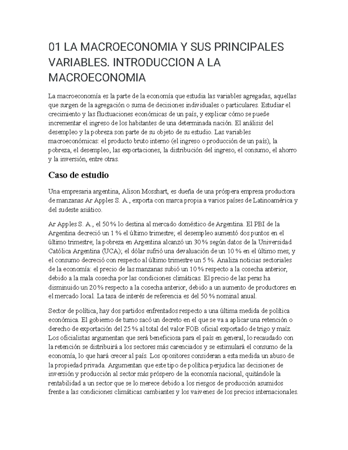 01 LA Macroeconomia Y SUS Principales Variables. Introduccion A LA Macroeconomia - 01 LA - Studocu