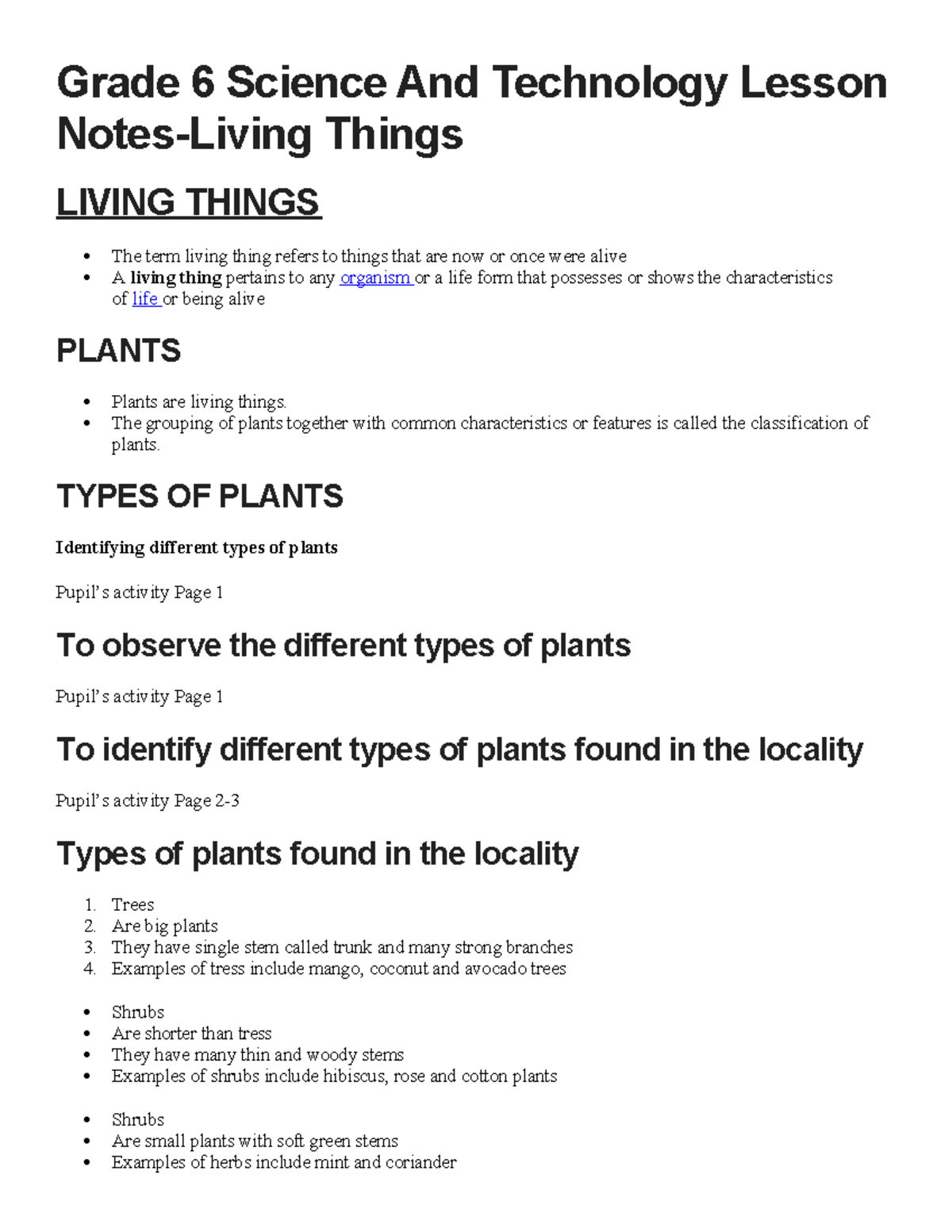 Grade 6 Science And Technology Lesson Notes - The grouping of plants ...