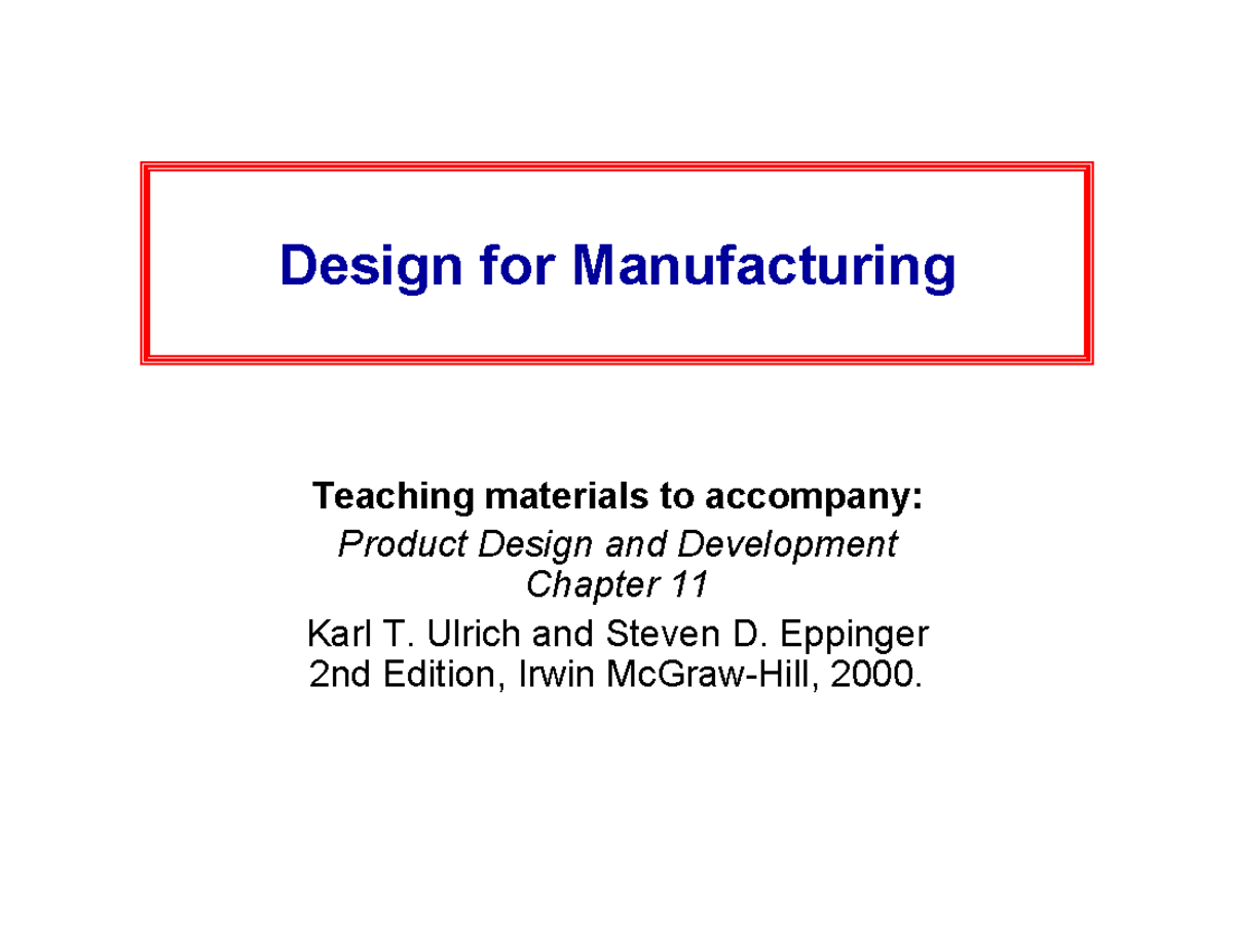 Product Design and Development - Design for Manufacturing - Design for ...