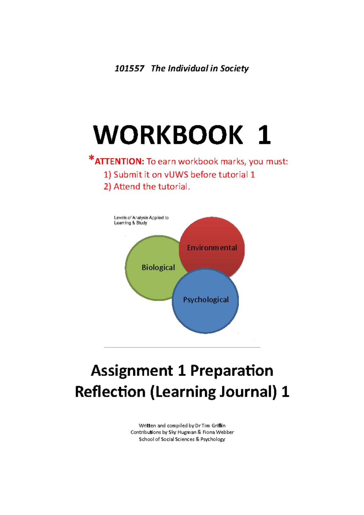 Workbook 1. Completed docx - 101557 The Individual in Society WORKBOOK ...