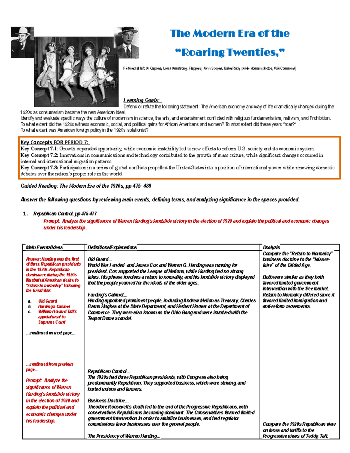 Overview of a Period of US History - The Modern Era of the “Roaring ...