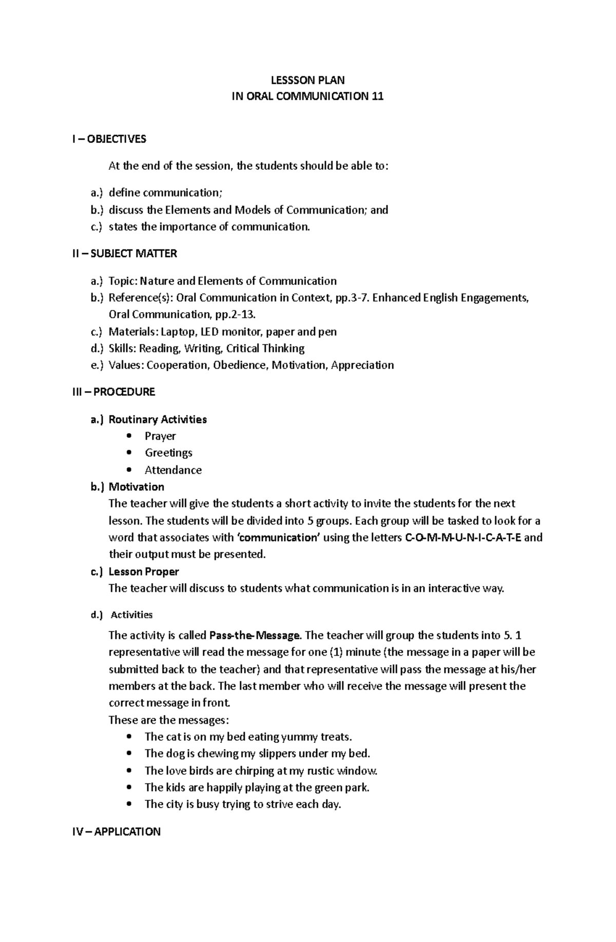 ORAL Communication Lesson PLAN - LESSSON PLAN IN ORAL COMMUNICATION 11 ...