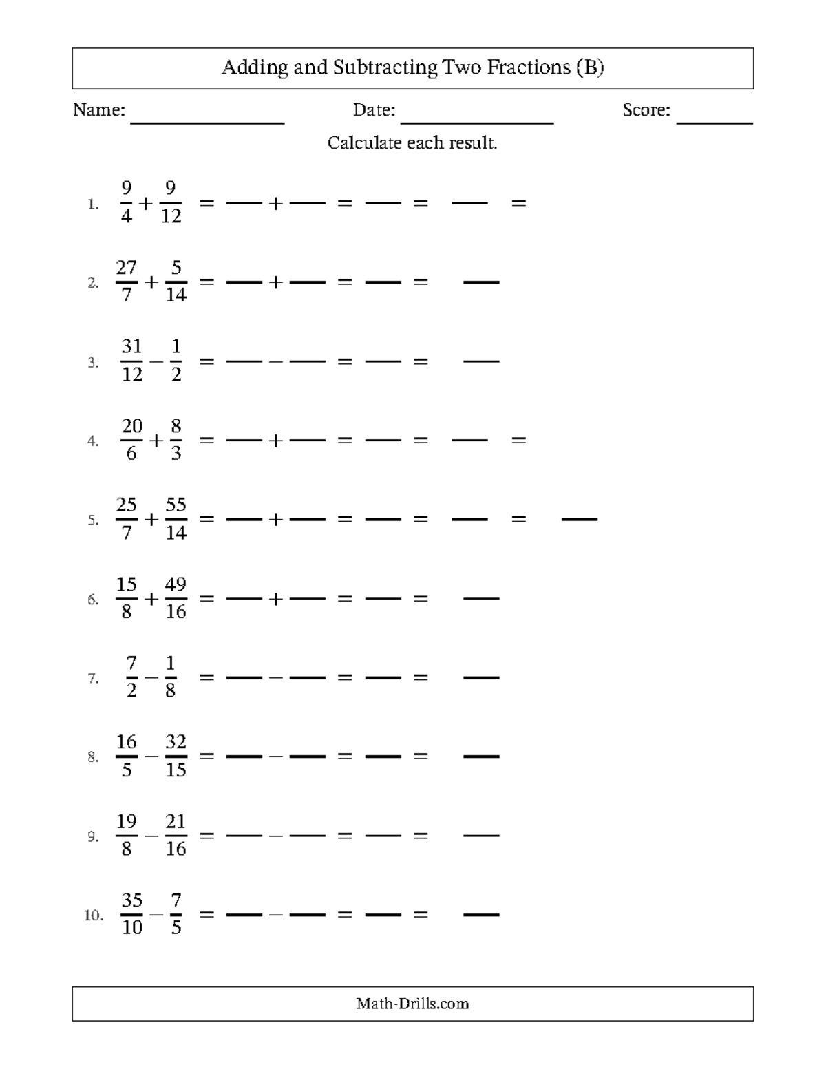 Fractions addsub improper easy 002 - FN101 - Adding and Subtracting Two ...