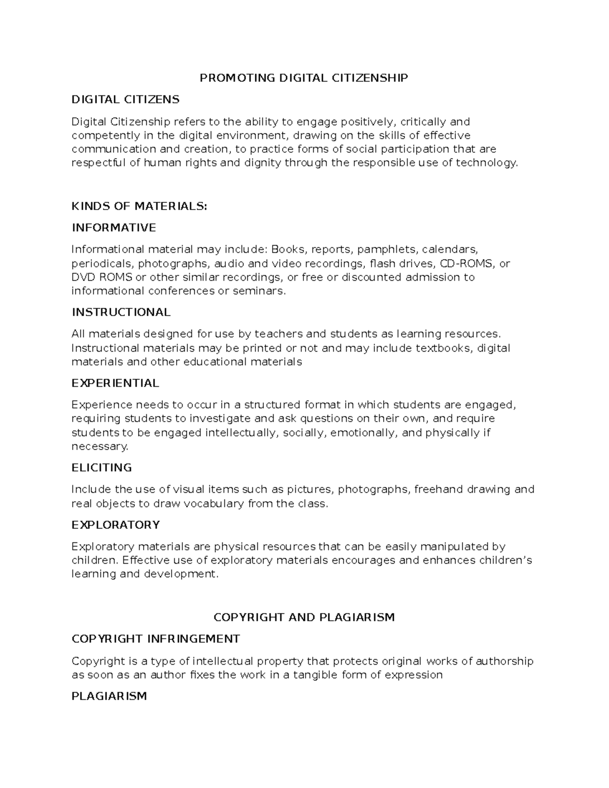 El33-37 handout - PROMOTING DIGITAL CITIZENSHIP DIGITAL CITIZENS ...