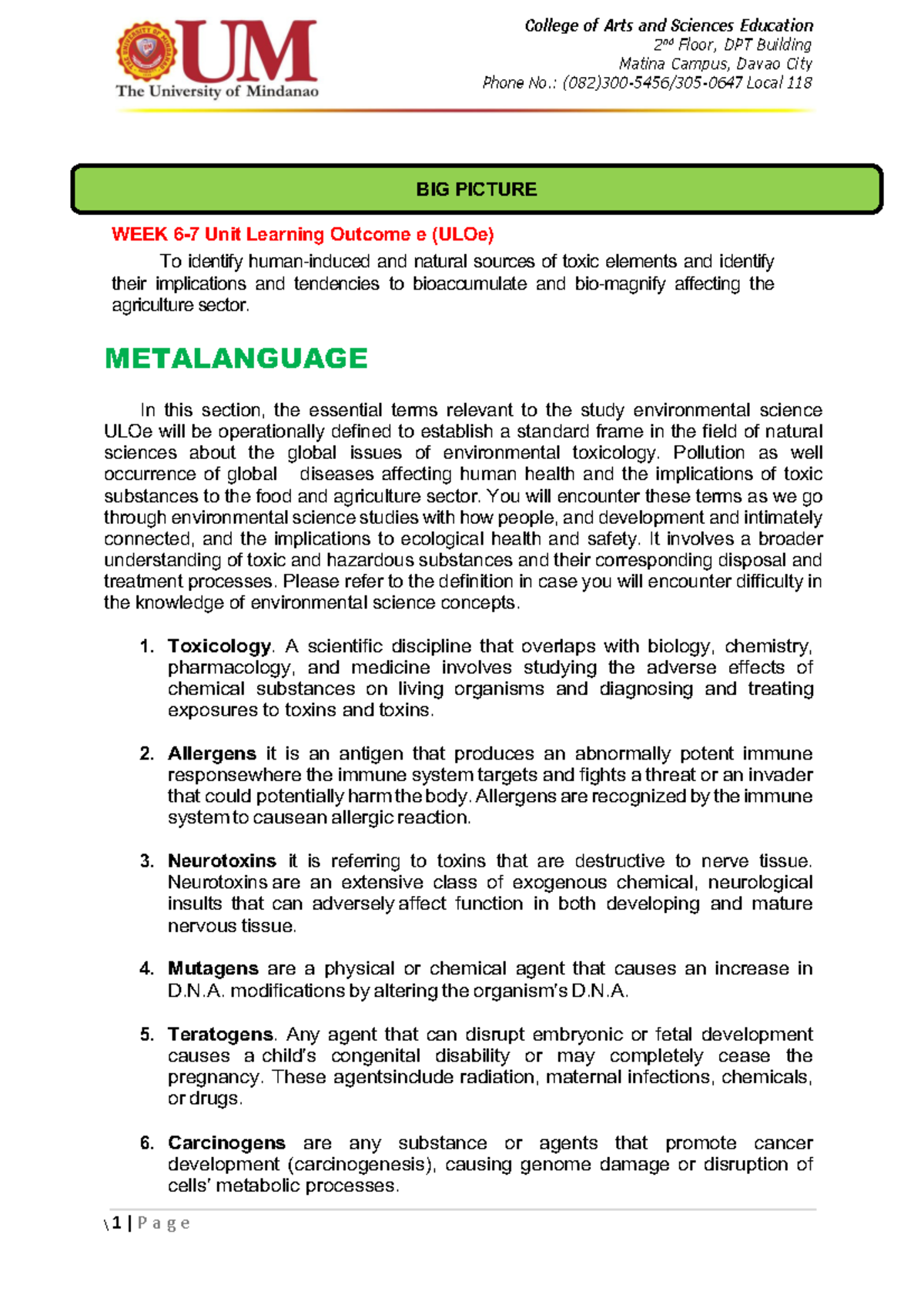 SIM week-6-7-E - Environmental science SIM - 2 nd Floor, DPT Building ...