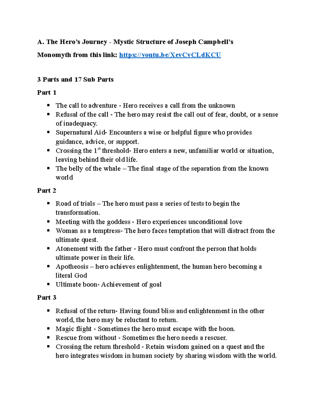 Great Books The Heroes Journey - A. The Hero’s Journey - Mystic ...