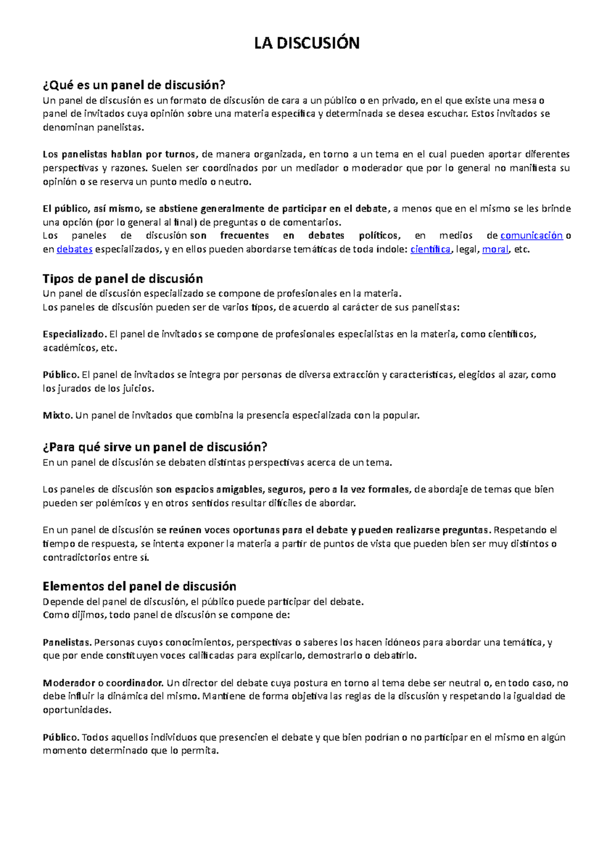 LA Discusión - LA DISCUSIÓN ¿Qué es un panel de discusión? Un panel de ...