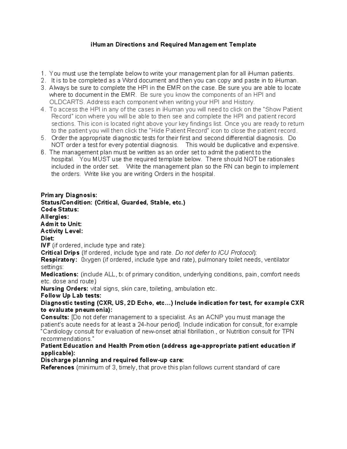 I Human Directions and Required Management Template - iHuman Directions ...