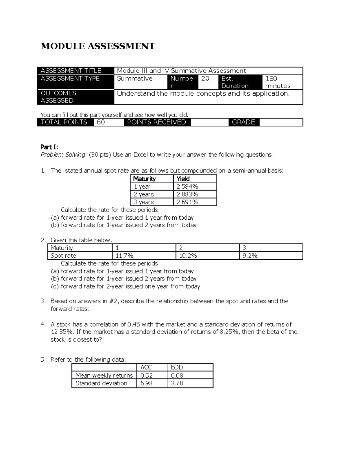 Exam 28 November 2020, questions - MODULE ASSESSMENT ASSESSMENT TITLE ...