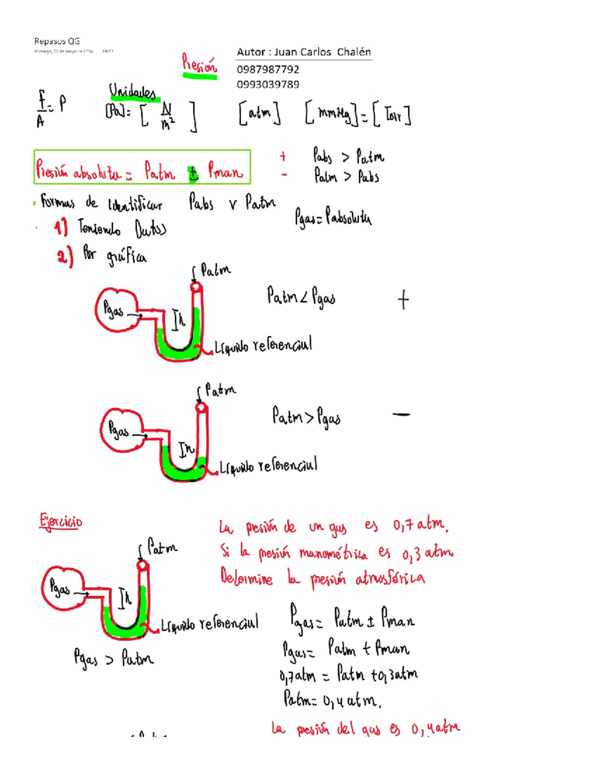 Repaso 1 QG- JC-0987987792 - Mecánica Newtoniana - condiciones normales y ocupa un volumen de 1L ...