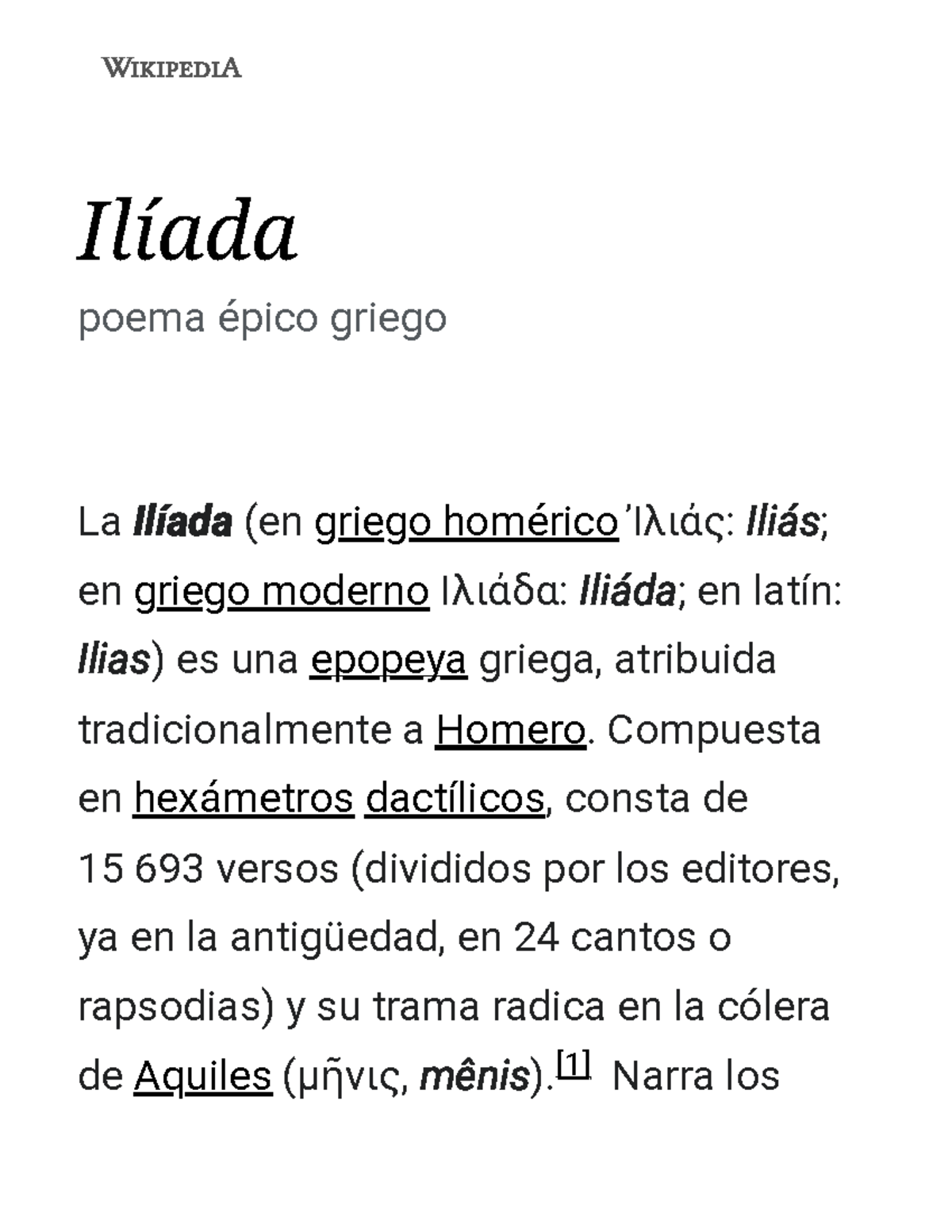 Ilíada - Wikipedia, la enciclopedia libre - Ilíada poema épico griego ...