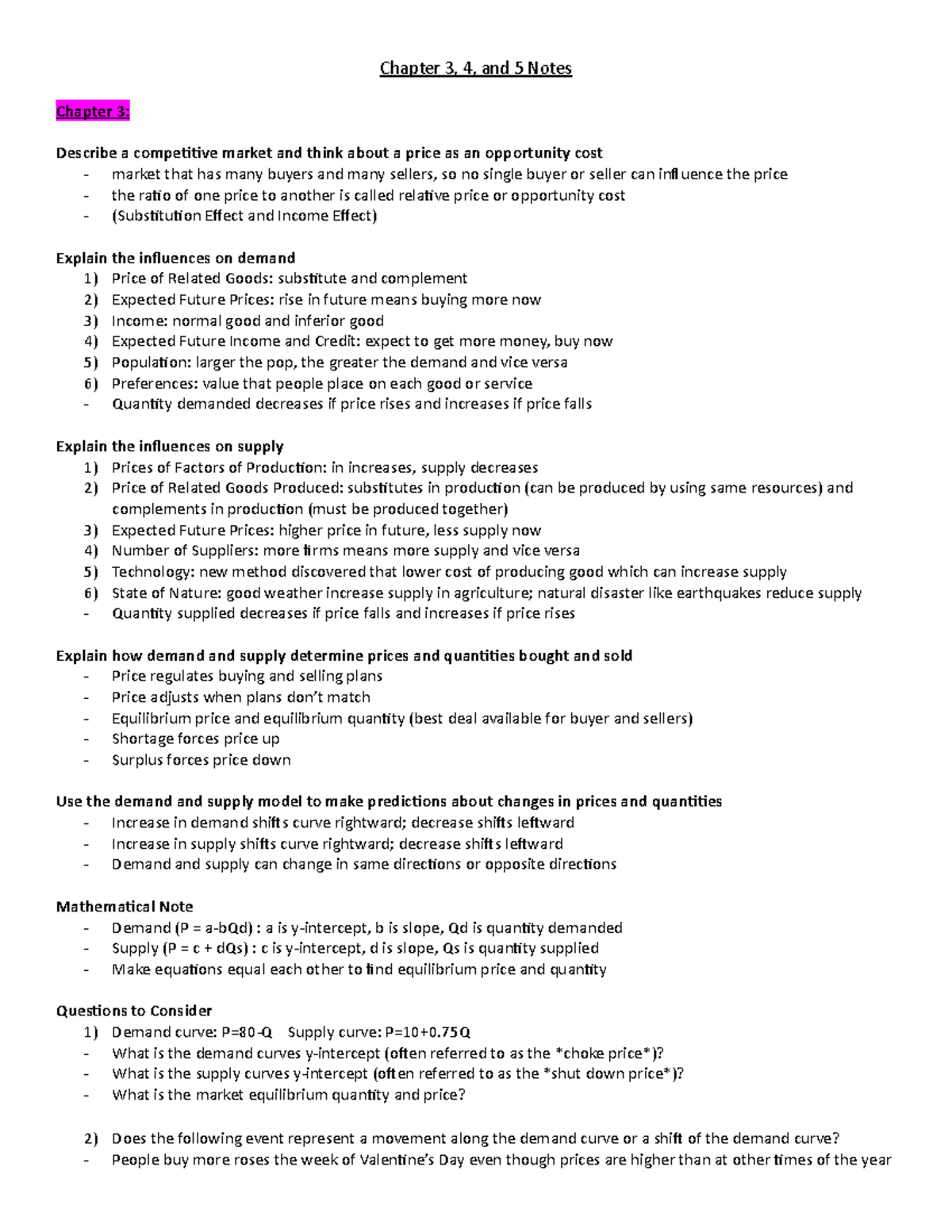 Notes on Textbook sections 3, 4 and 5 - Economics 1021A/B - UWO - Studocu