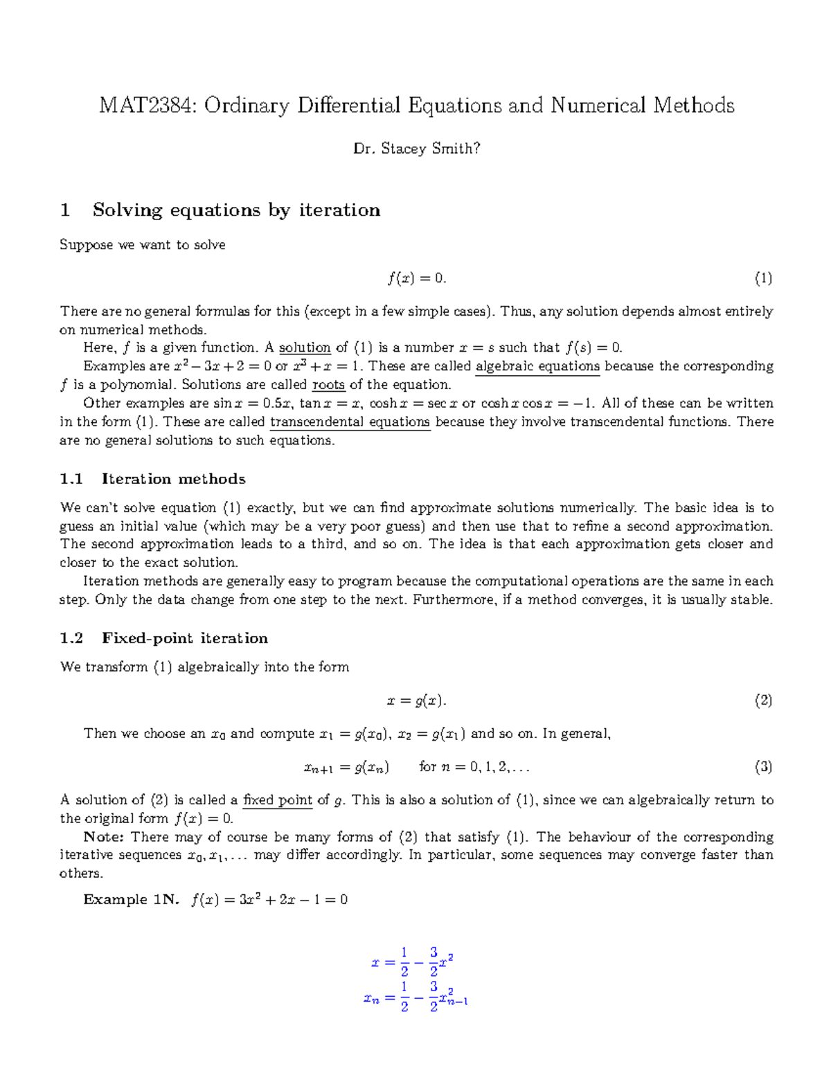 Numerics-Blue A - Lecture notes - MAT2384: Ordinary Dierential ...