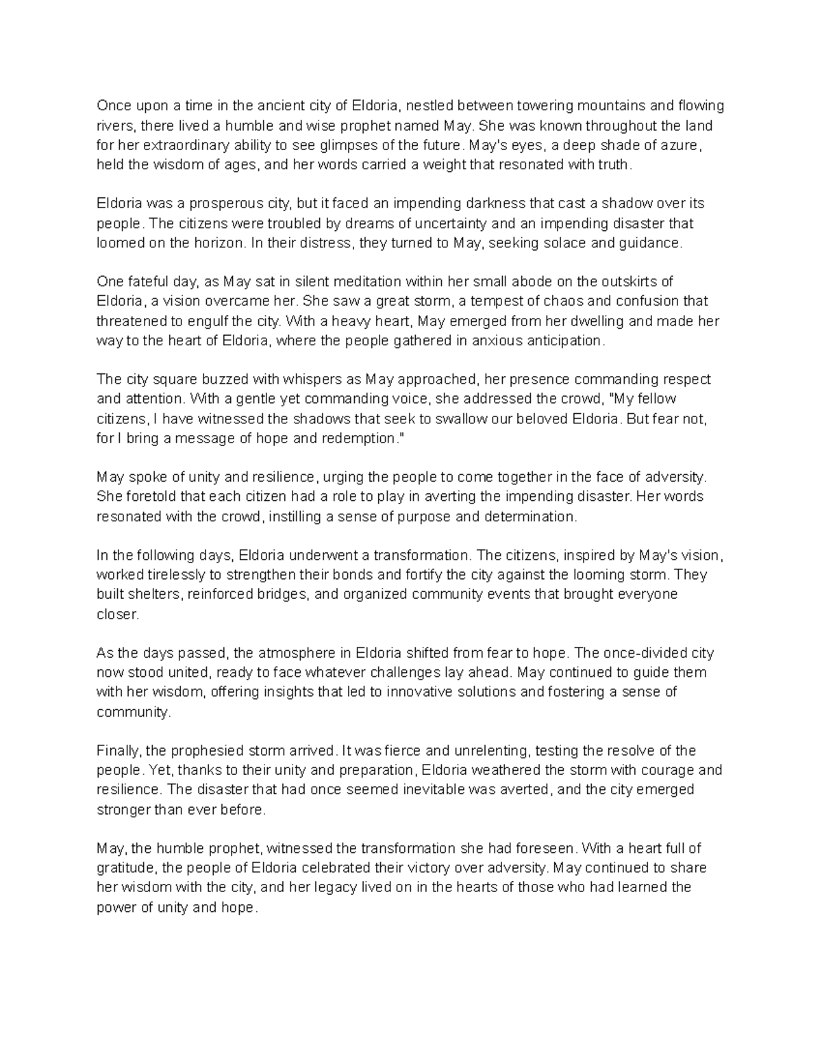 Philosphy essay - Once upon a time in the ancient city of Eldoria ...
